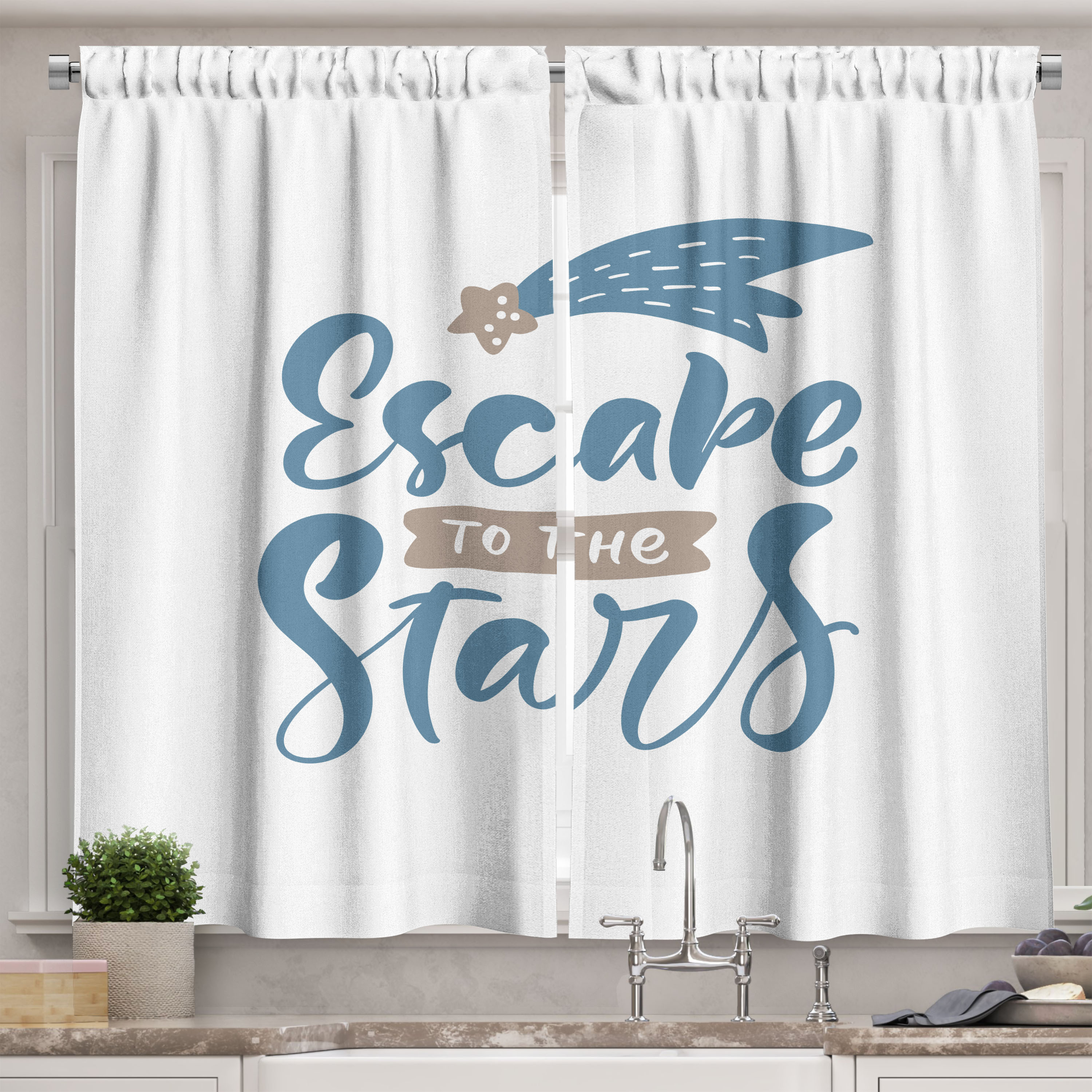Ambesonne Moon Phase Kitchen Curtains, Escape to the Stars Art, 55"x45 ...