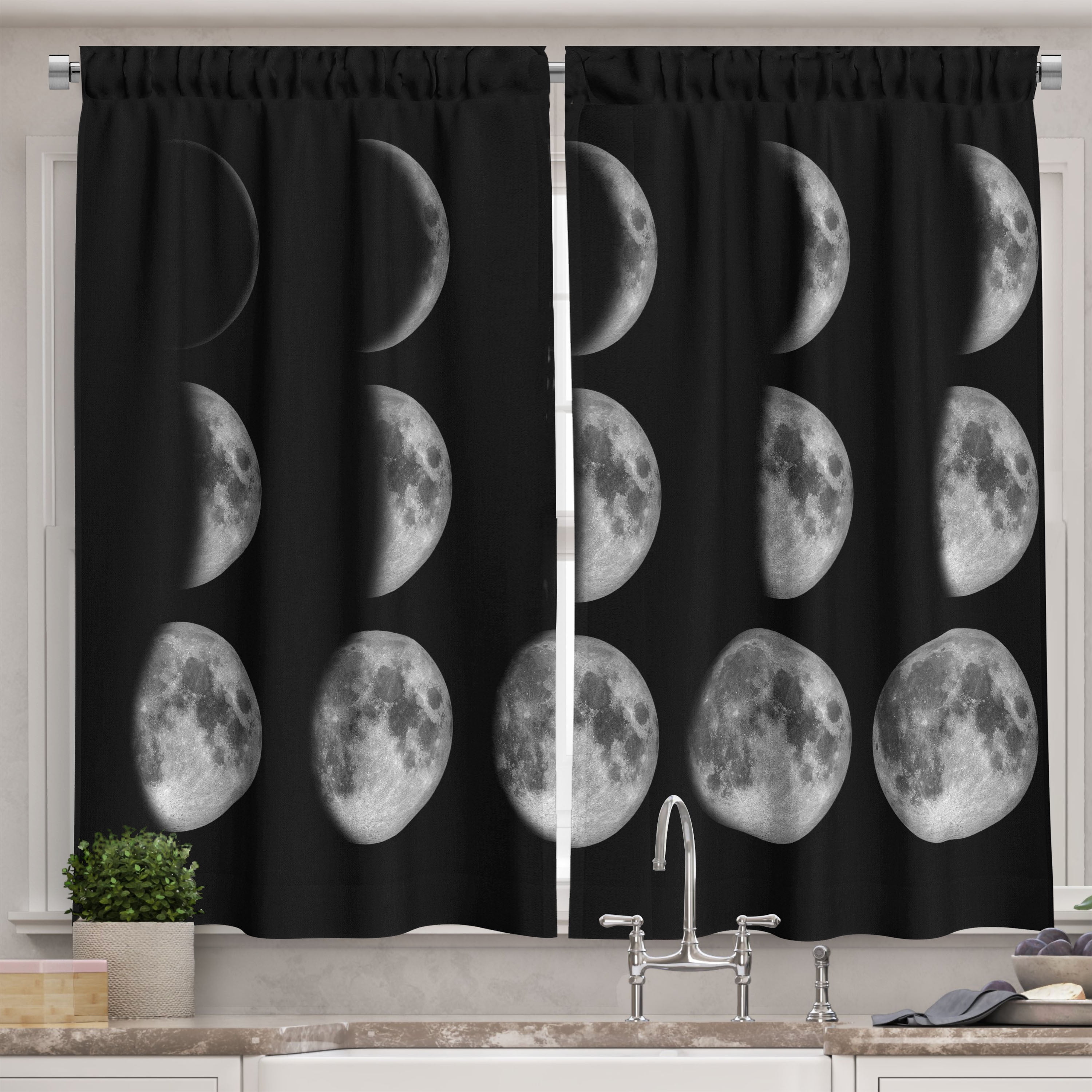 Ambesonne Moon Phase Kitchen Curtains, Lunar Changes on Sky, 55"x45 ...