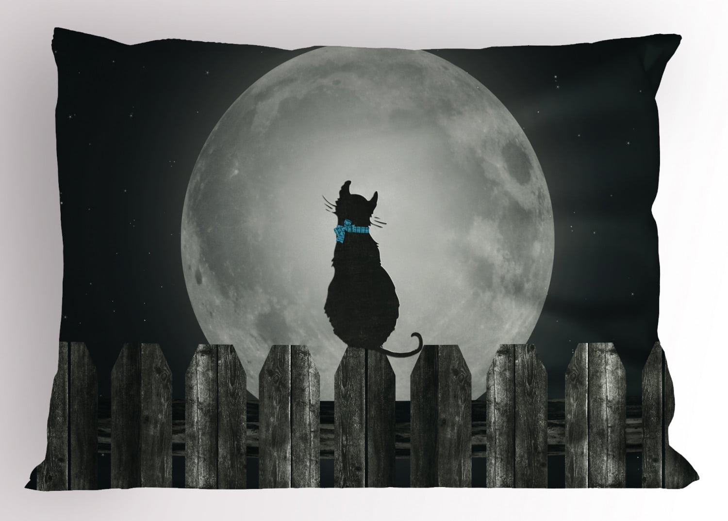 Ambesonne Moon Pillow Sham, Cat Looking at the Moon, 36" X 20", Black ...