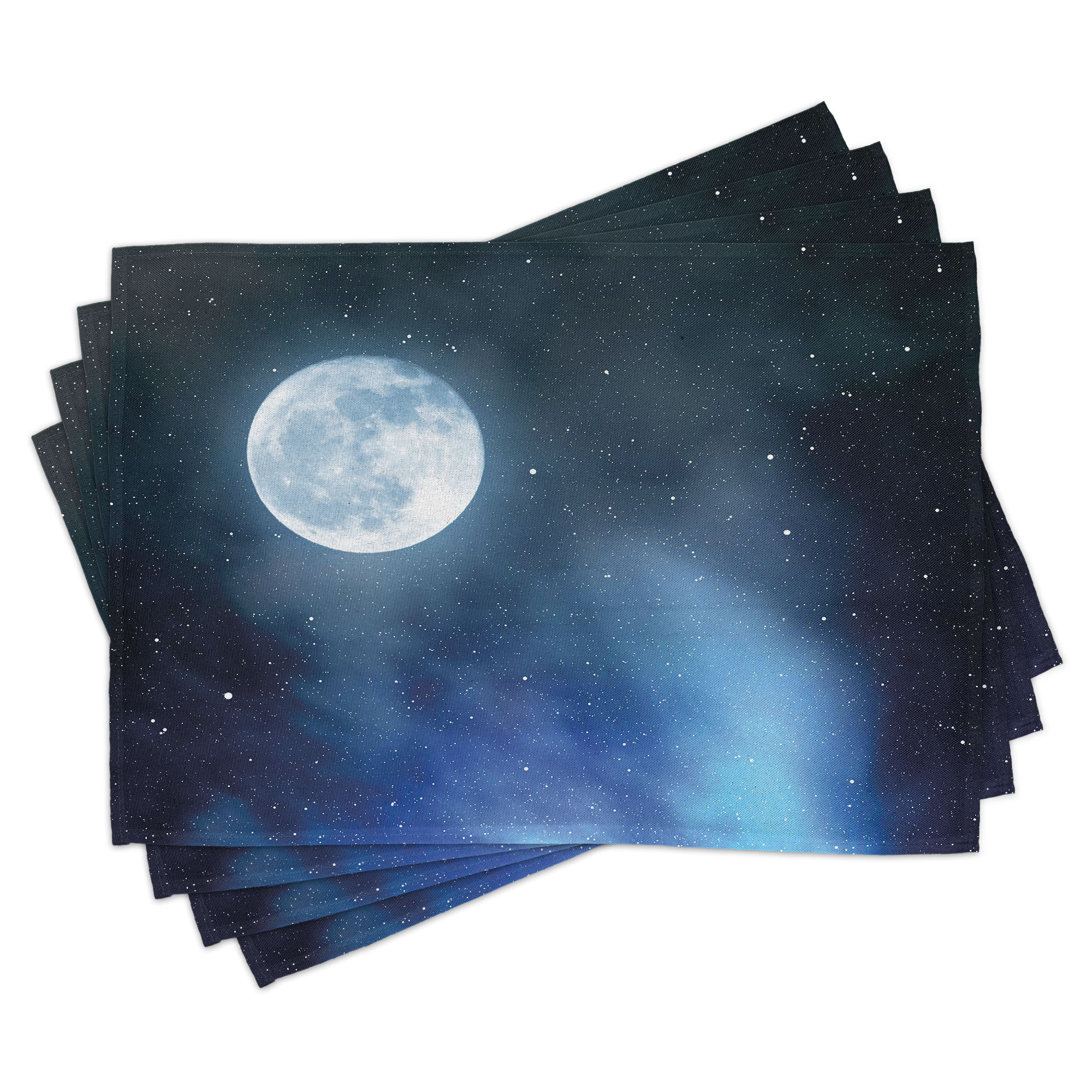 Ambesonne Moon Place Mats Set of 4, Starry Night Sky Full Moon ...