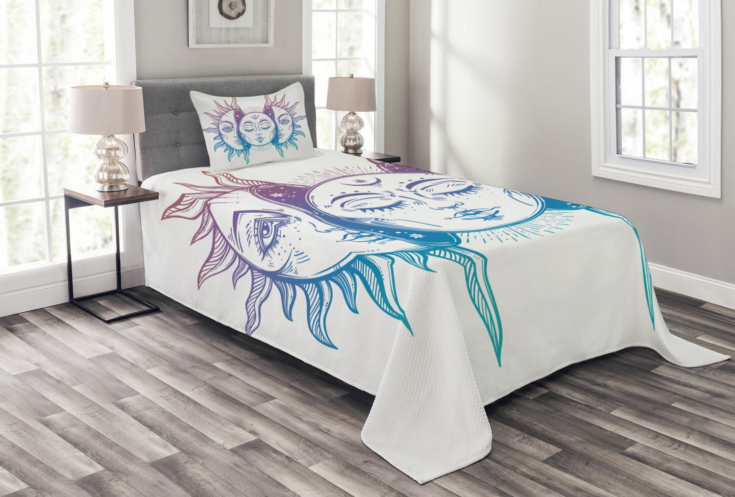 Ambesonne Moon Quilted Bedspread Set 2 Pcs, East Oriental Inspired ...