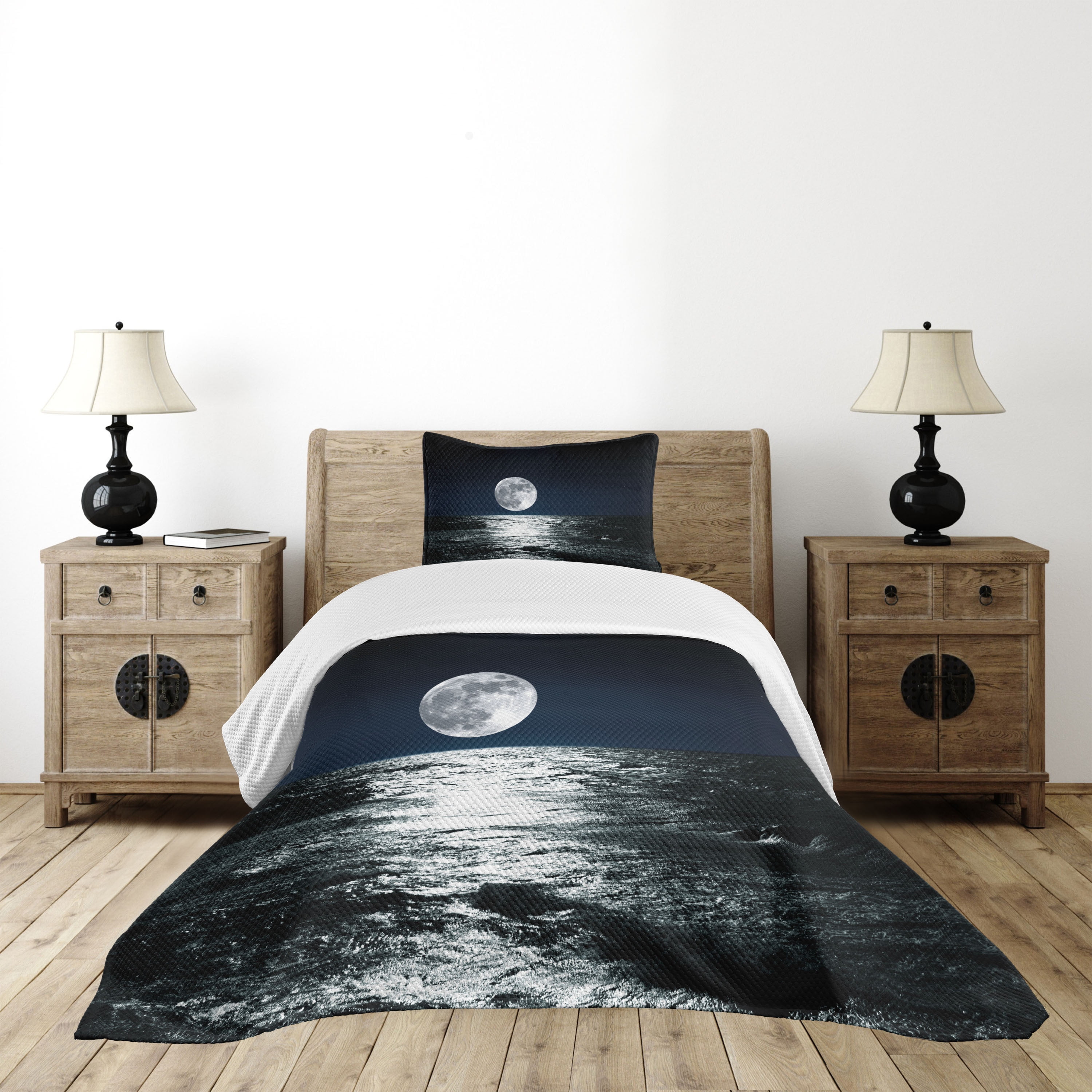 Ambesonne Moon Quilted Bedspread Set 2 Pcs, Ethereal Theme Drawing ...