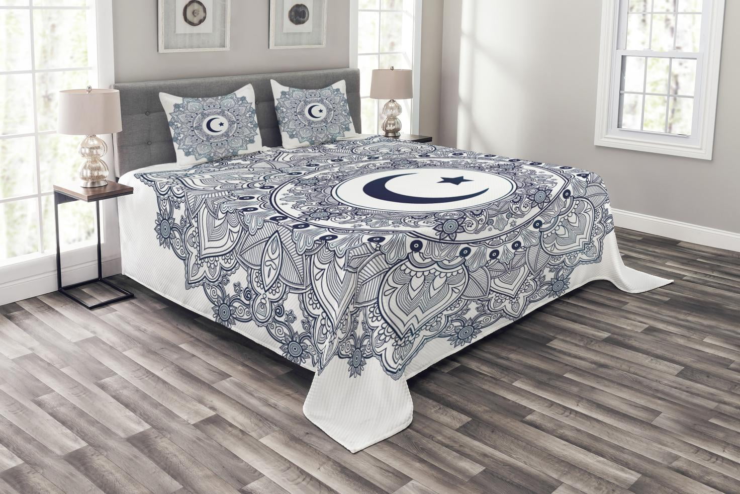 Ambesonne Moon Quilted Bedspread Set 3 Pcs, Circle Form, Queen Size ...