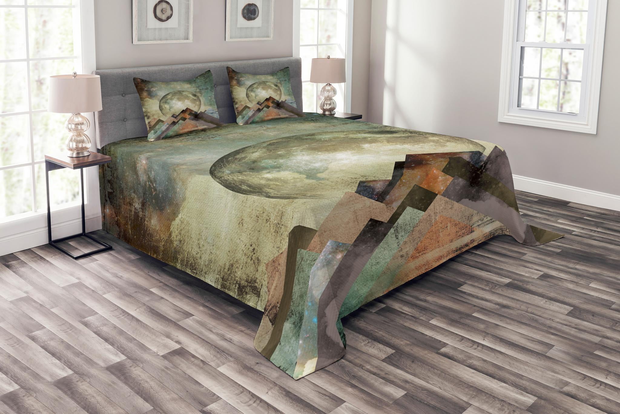 Ambesonne Moon Quilted Bedspread Set 3 Pcs, Stripes with Grunge Effect ...
