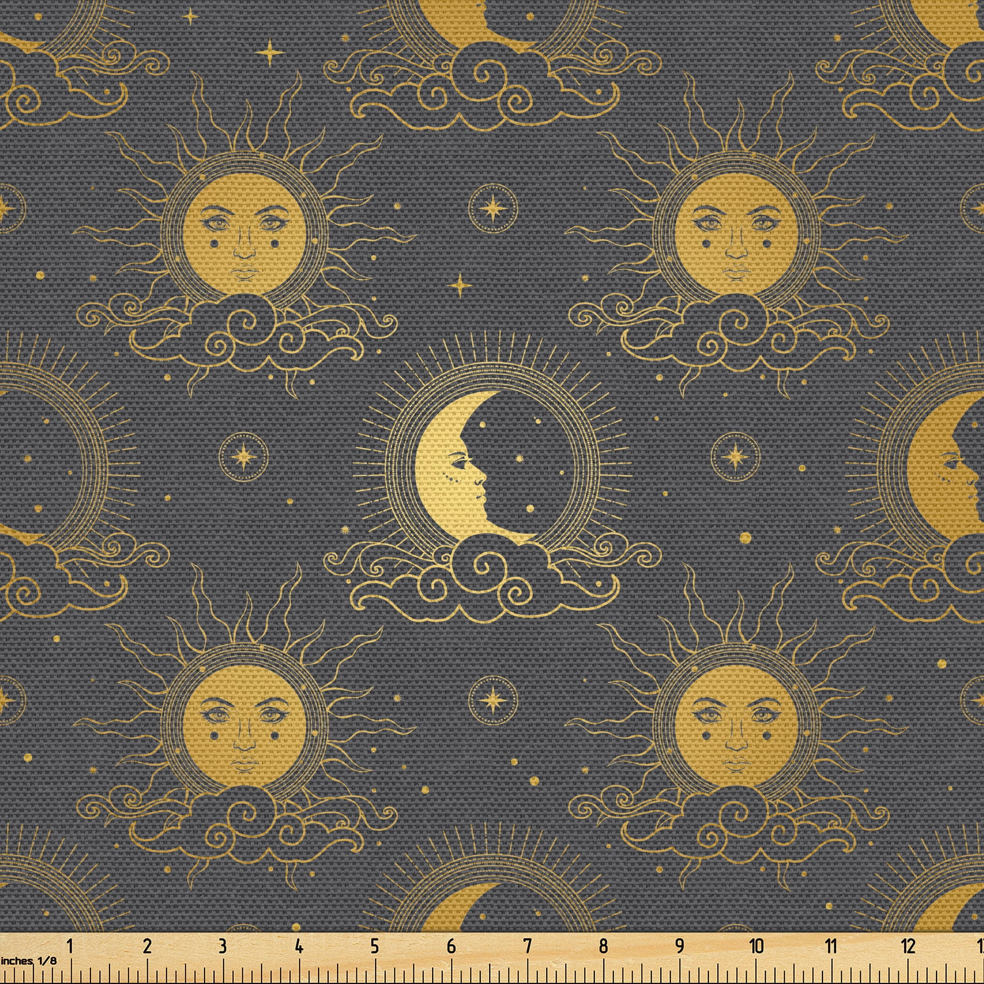 Ambesonne Moon Rays Fabric by the Yard Upholstery, Humanized Crescent ...