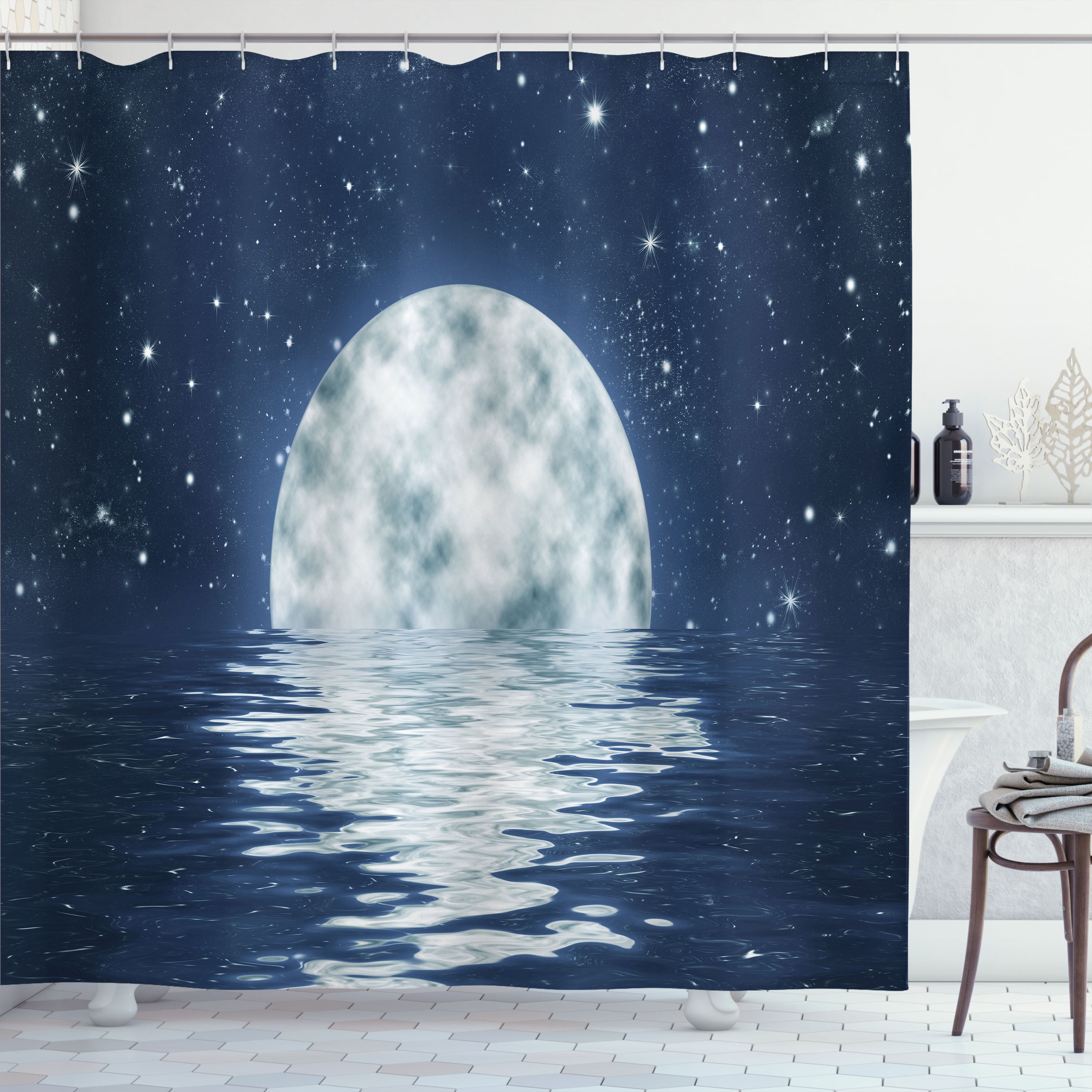 Ambesonne Moon Shower Curtain, Moon Setting over Sea, 69"Wx70"L, Night ...