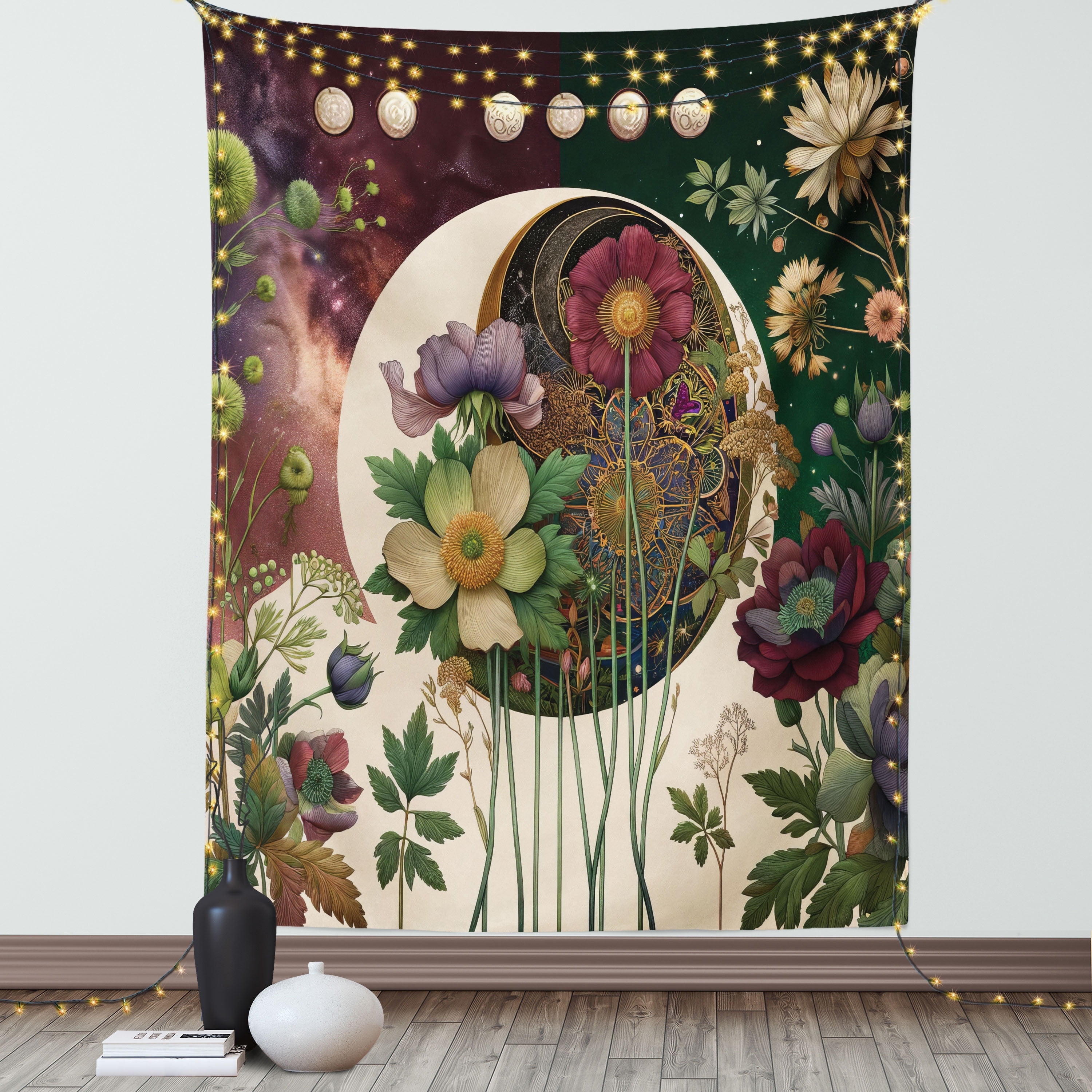 Ambesonne Moon Tapestry Wall Hanging, Abstract Gentle Flowers Leafy, 40 ...