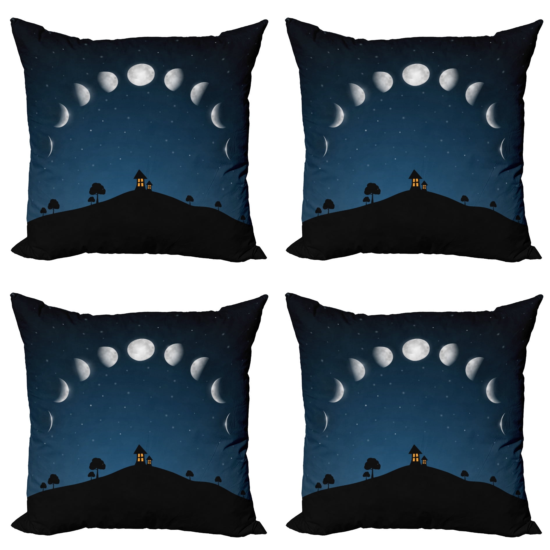 Ambesonne Moon Throw Pillow Cover 4 Pack, Lunar Phases and Stars Hill ...