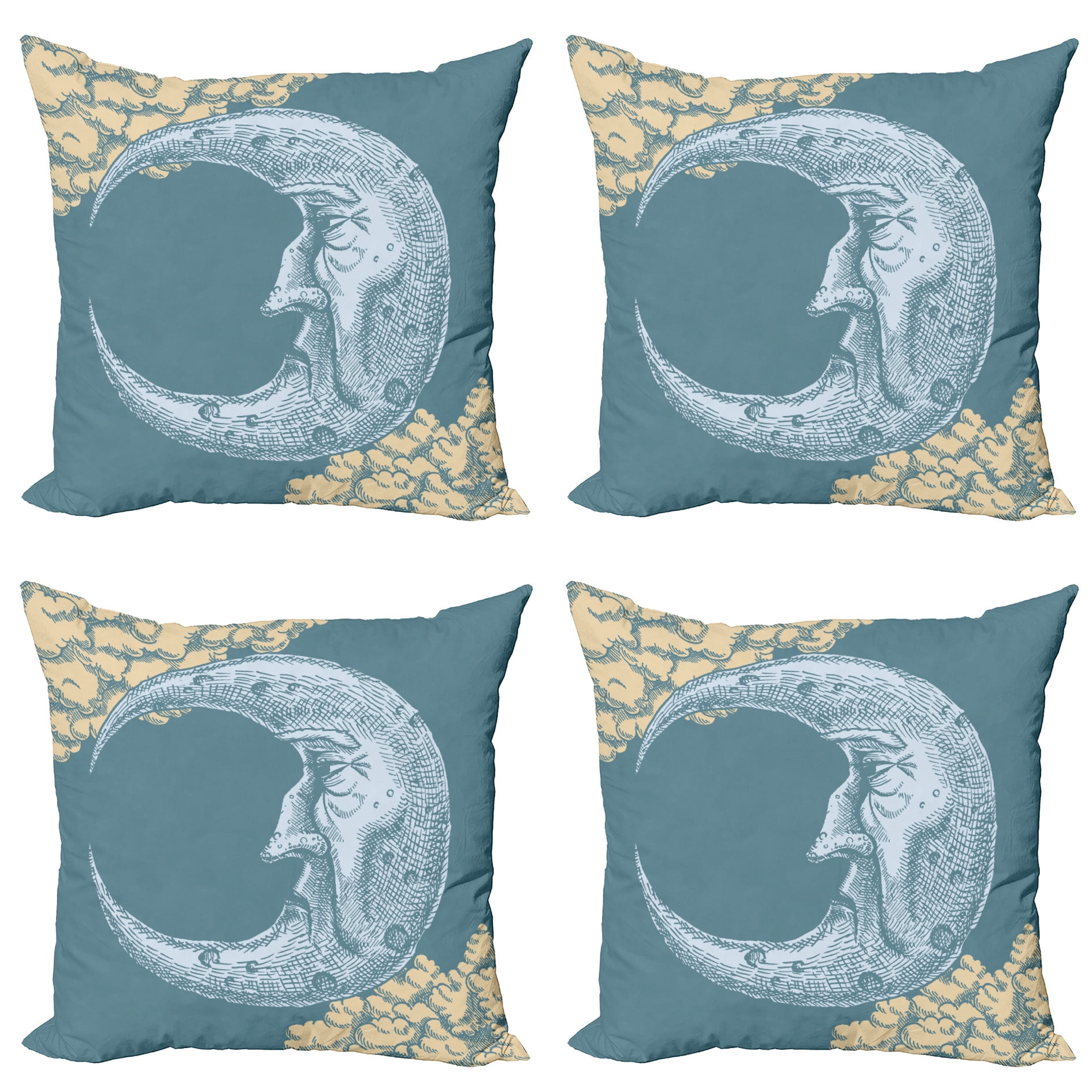 Ambesonne Moon Throw Pillow Cover 4 Pack, Vintage Crescent Moon, 18 ...