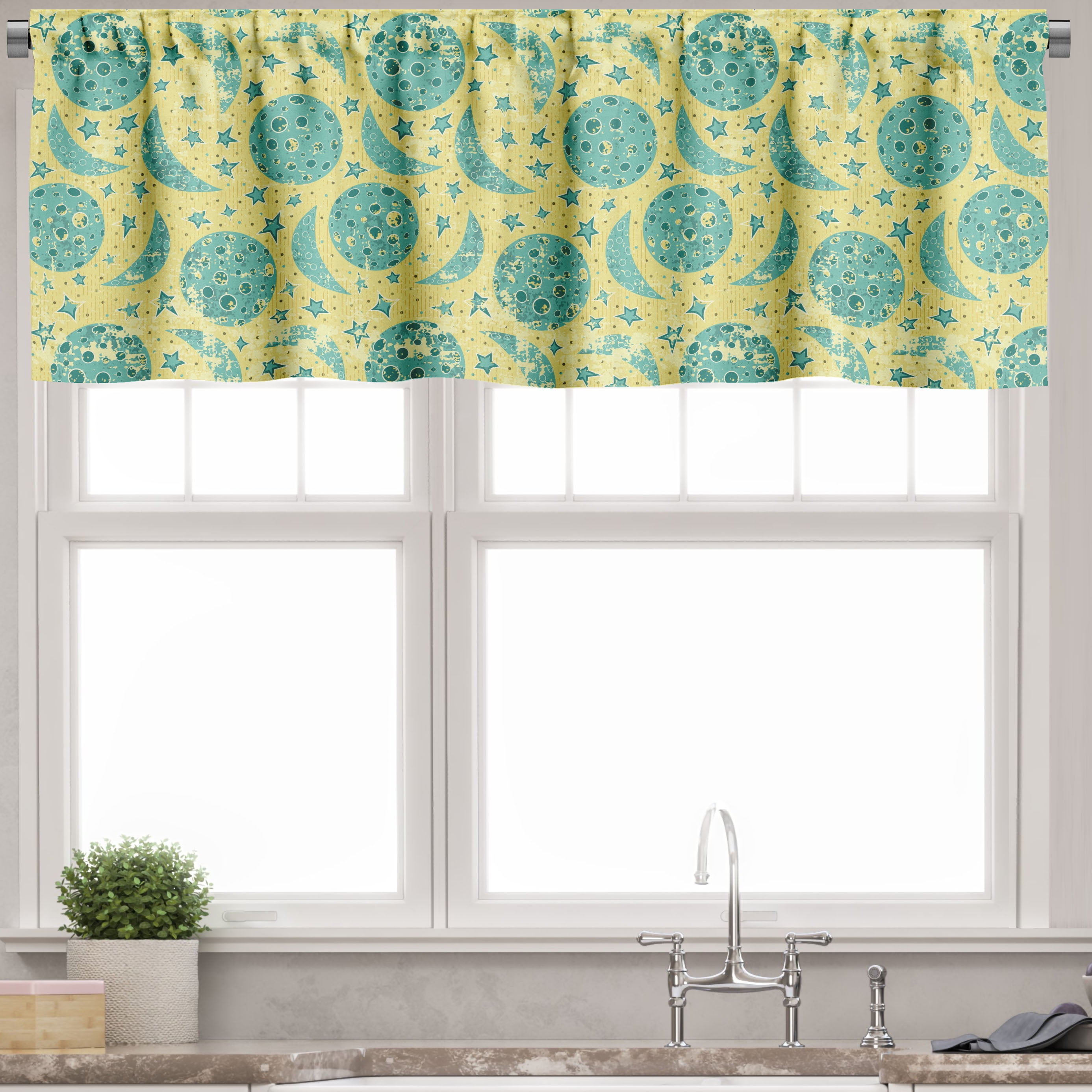 Ambesonne Moon Window Valance, Grunge Style Moon Phases, 54" X 18 ...