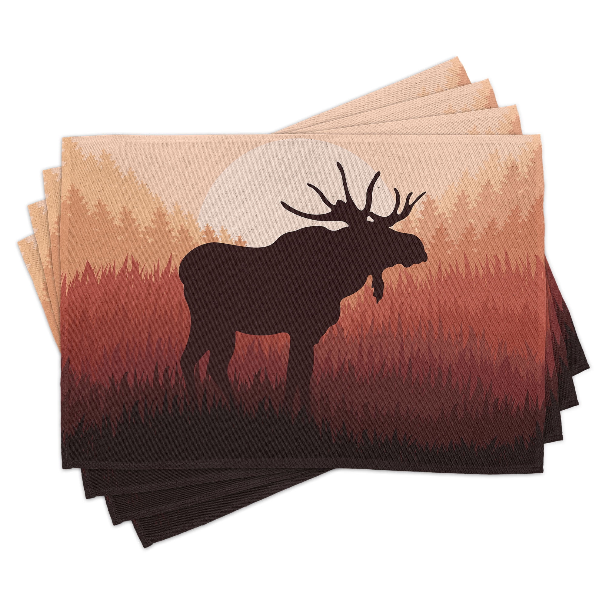Ambesonne Moose Place Mats Set of 4, Forest Antlers Wild Deer, Standard ...
