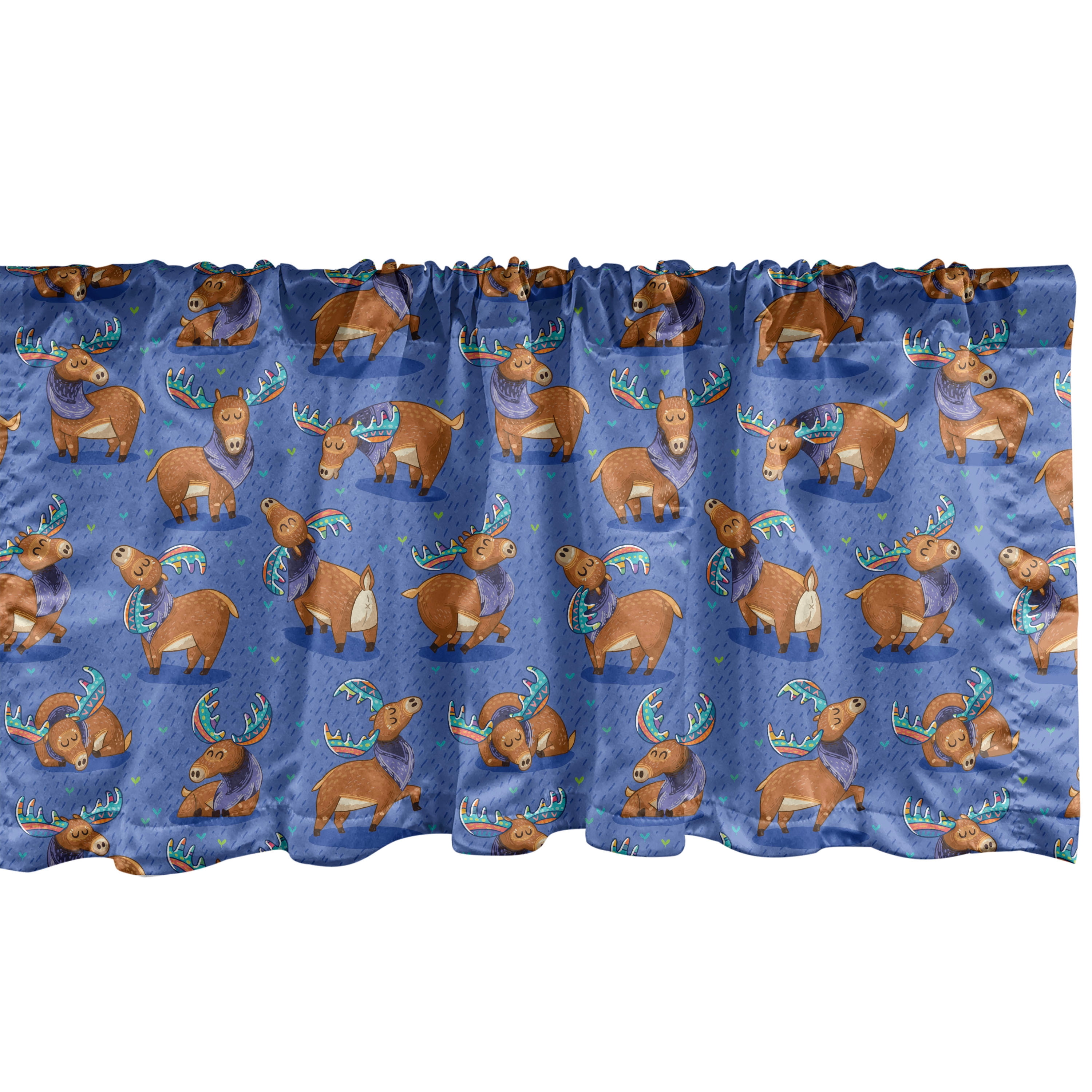 Ambesonne Moose Window Valance, Funny Cartoon Mascots, 54" X 18 ...