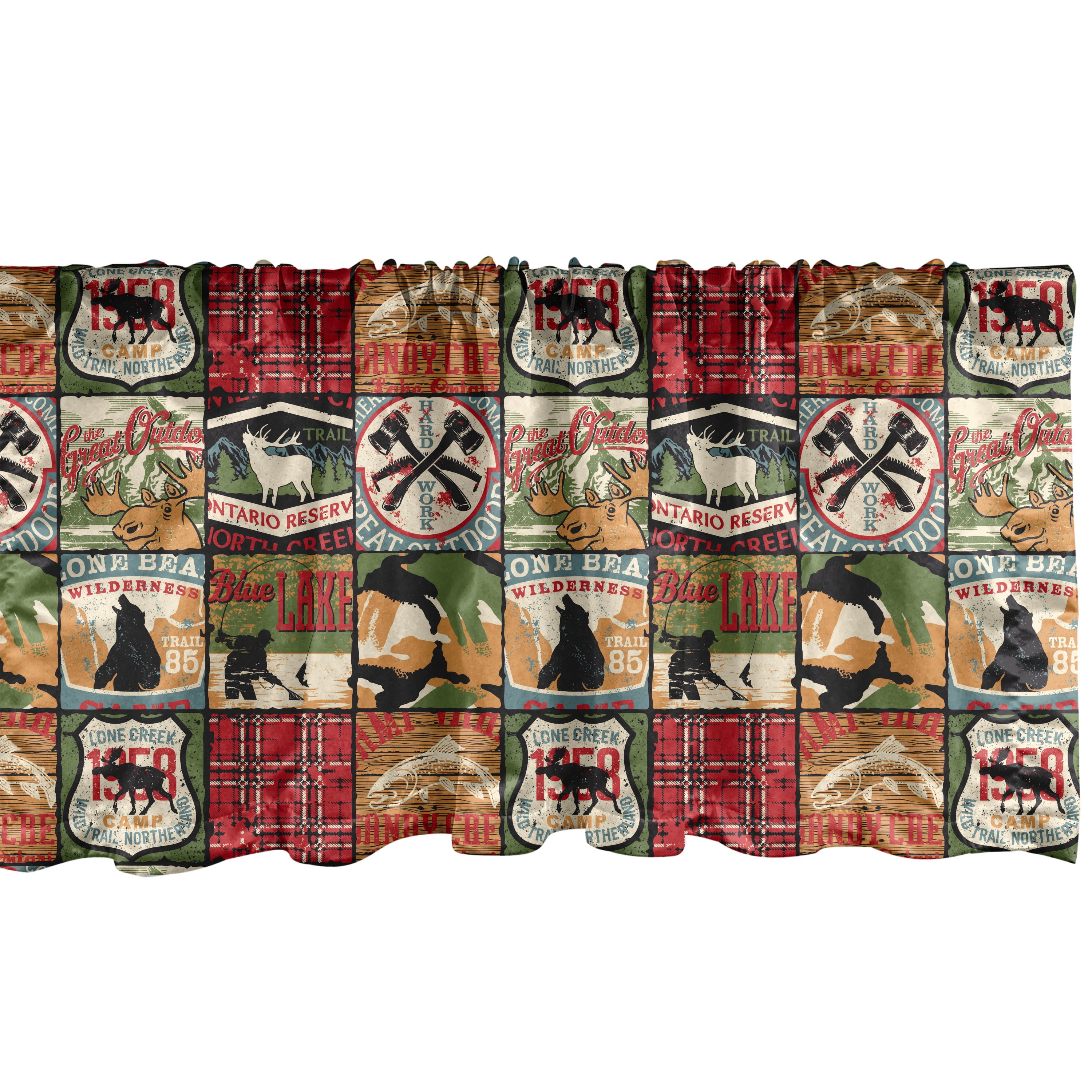 Ambesonne Moose Window Valance, Outdoor Theme Patchwork Art, 42" x 12 ...