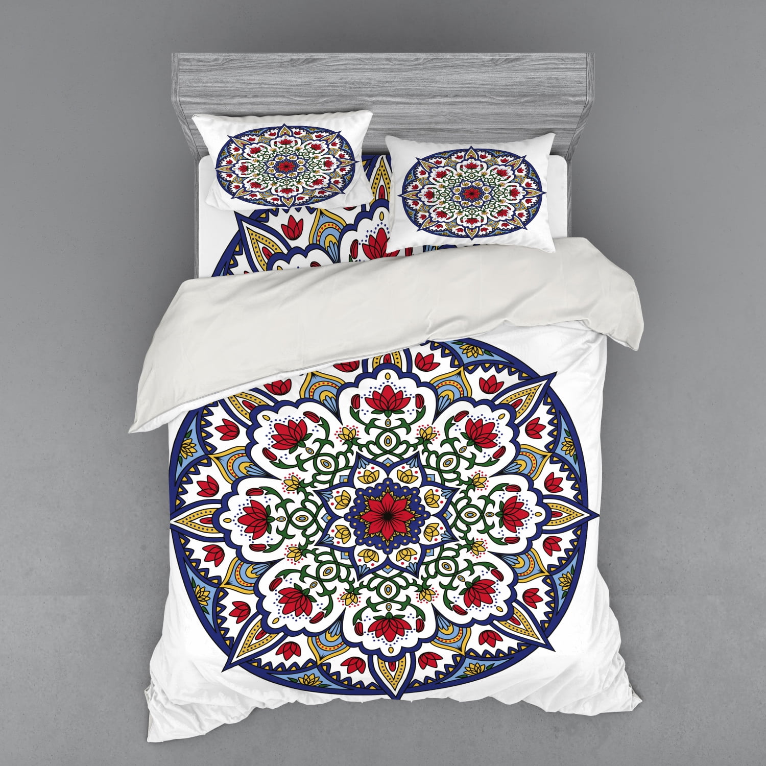 Ambesonne Moroccan Bedding Set 4 Pcs, Mandala Lotus, Queen, Green Blue ...