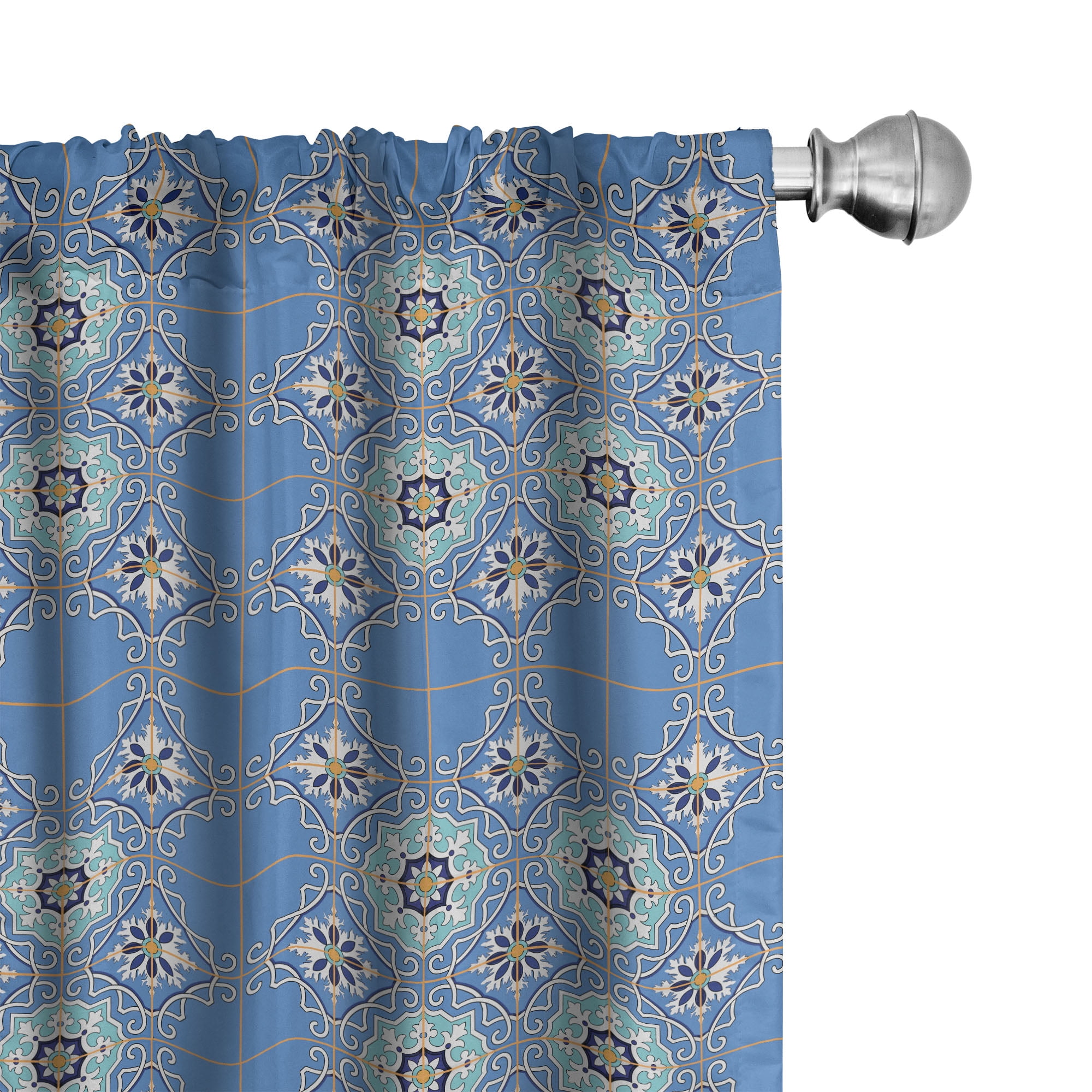 Ambesonne Moroccan Curtains, Patchwork Style Blue, Pair of 28"x63 ...