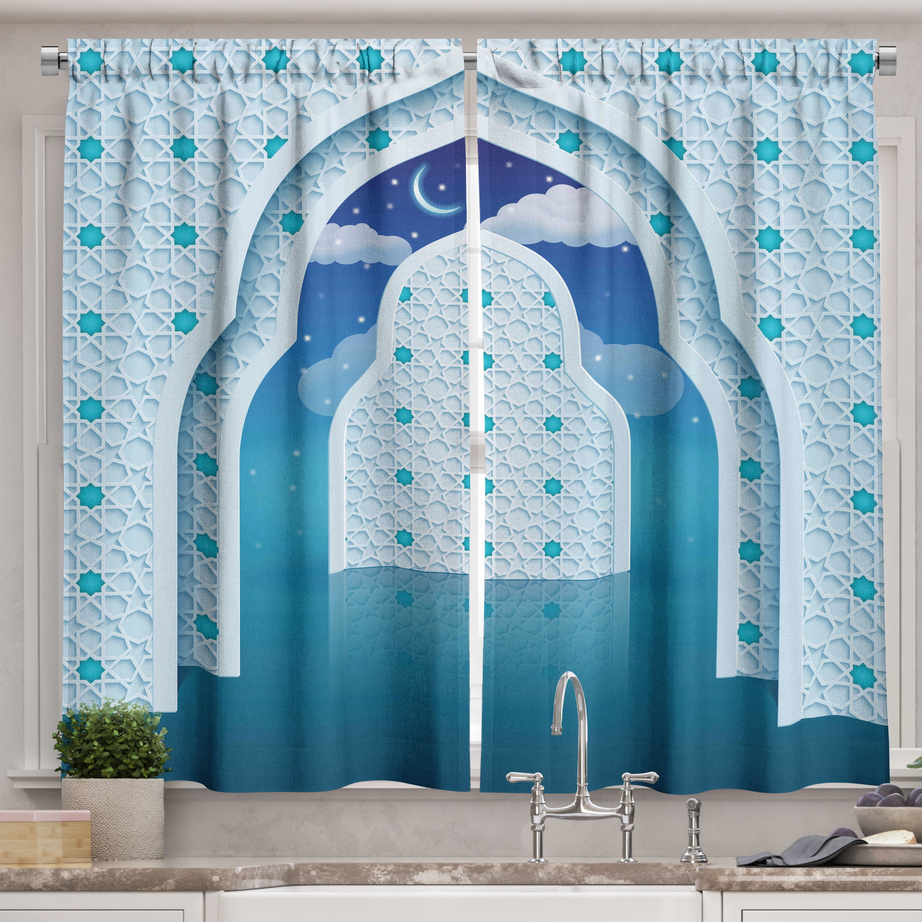 Ambesonne Moroccan Kitchen Curtains, Signs at Night, 55"x45", Navy Blue ...
