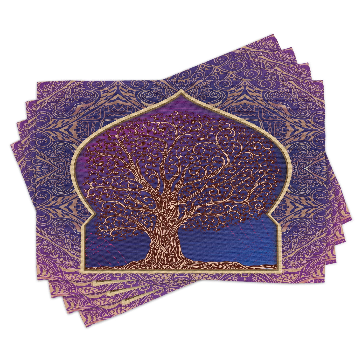 Ambesonne Moroccan Place Mats Set of 4, Retro Eastern Branches ...