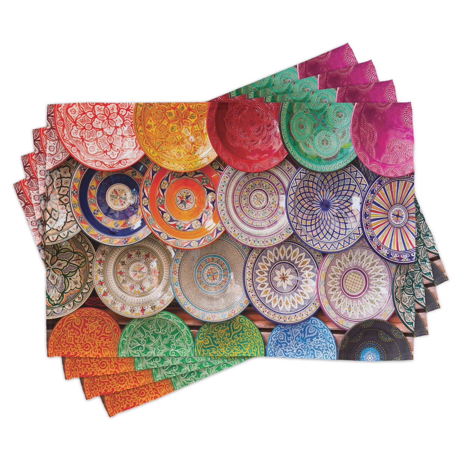 Ambesonne Moroccan Place Mats Set of 4, Traditional Colorful, Standard ...