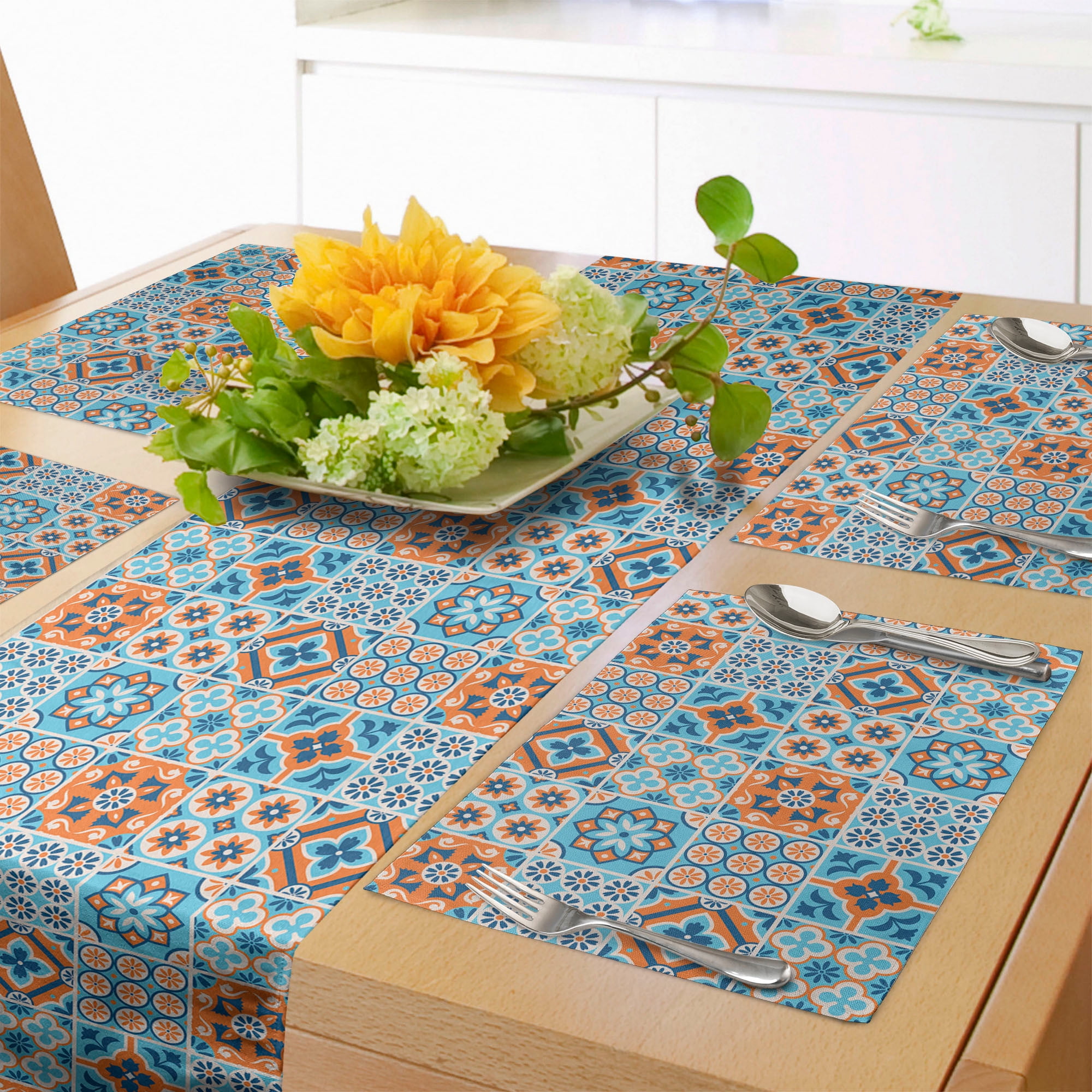 Ambesonne Moroccan Table Runner & Placemats, Ornament, Placemat 4 pcs ...