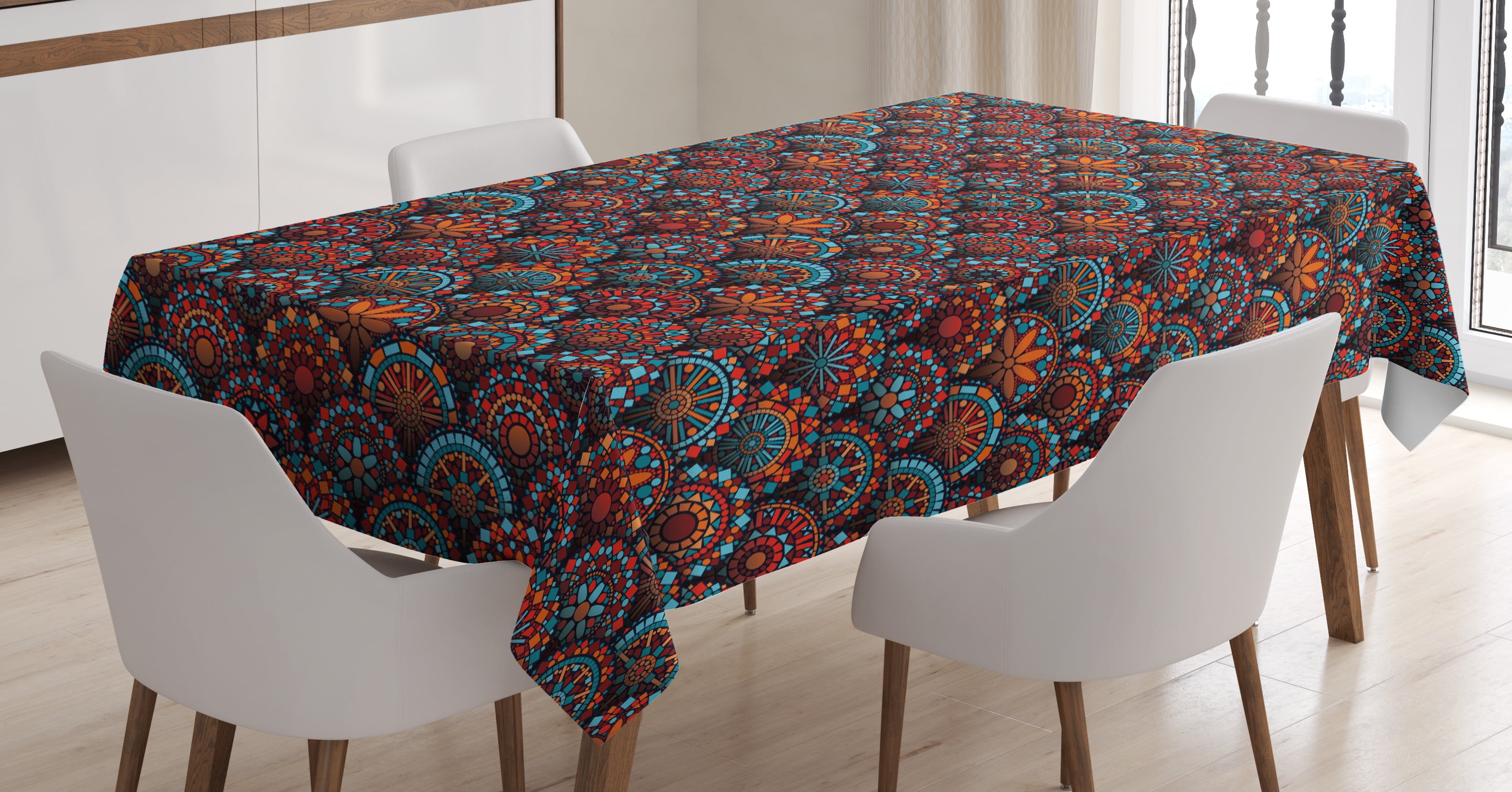 Ambesonne Moroccan Tablecloth Rectangular Table Cover, Scale Mandala ...