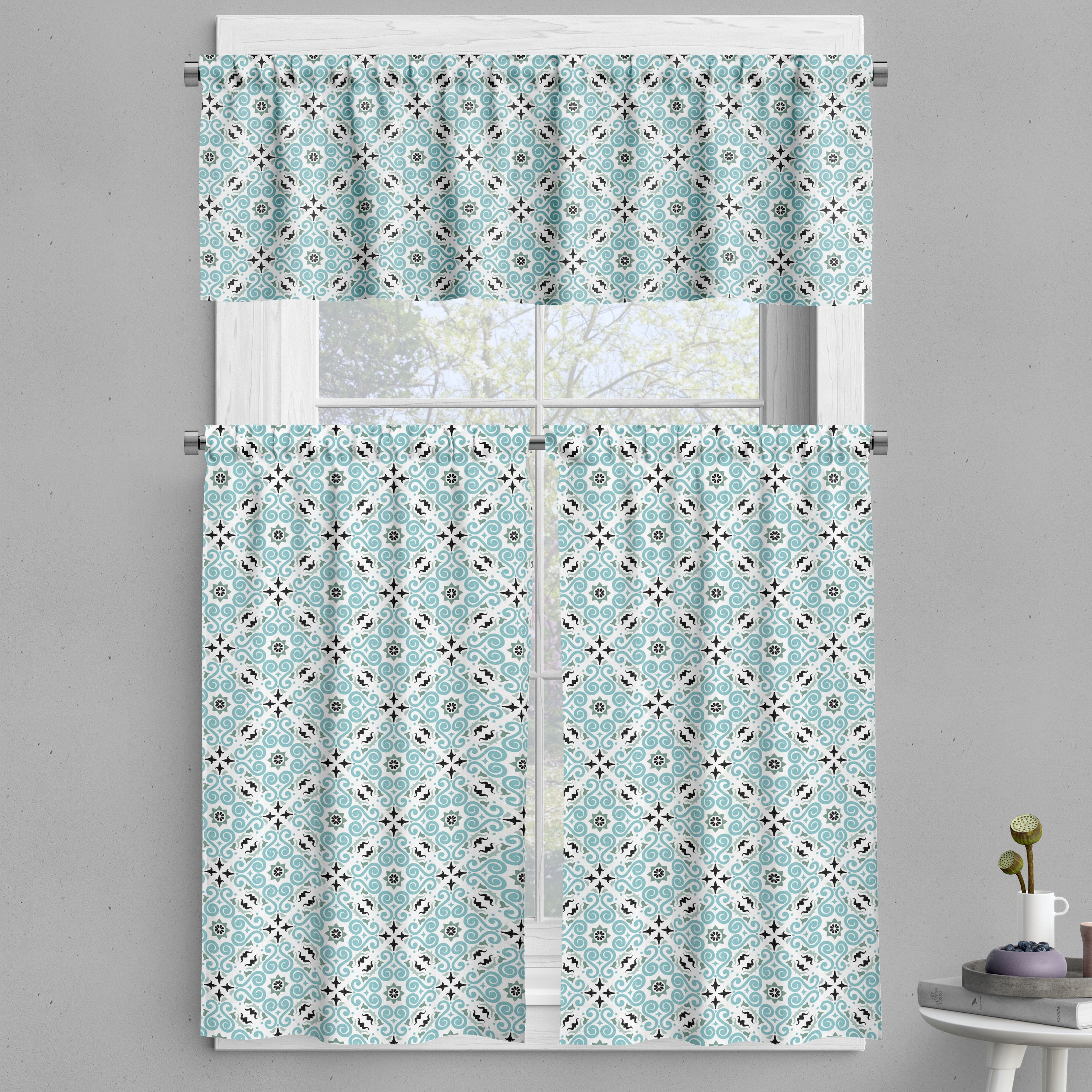 Ambesonne Moroccan Valance & Curtain, Mediterranean Damask Art, 55"x45 ...