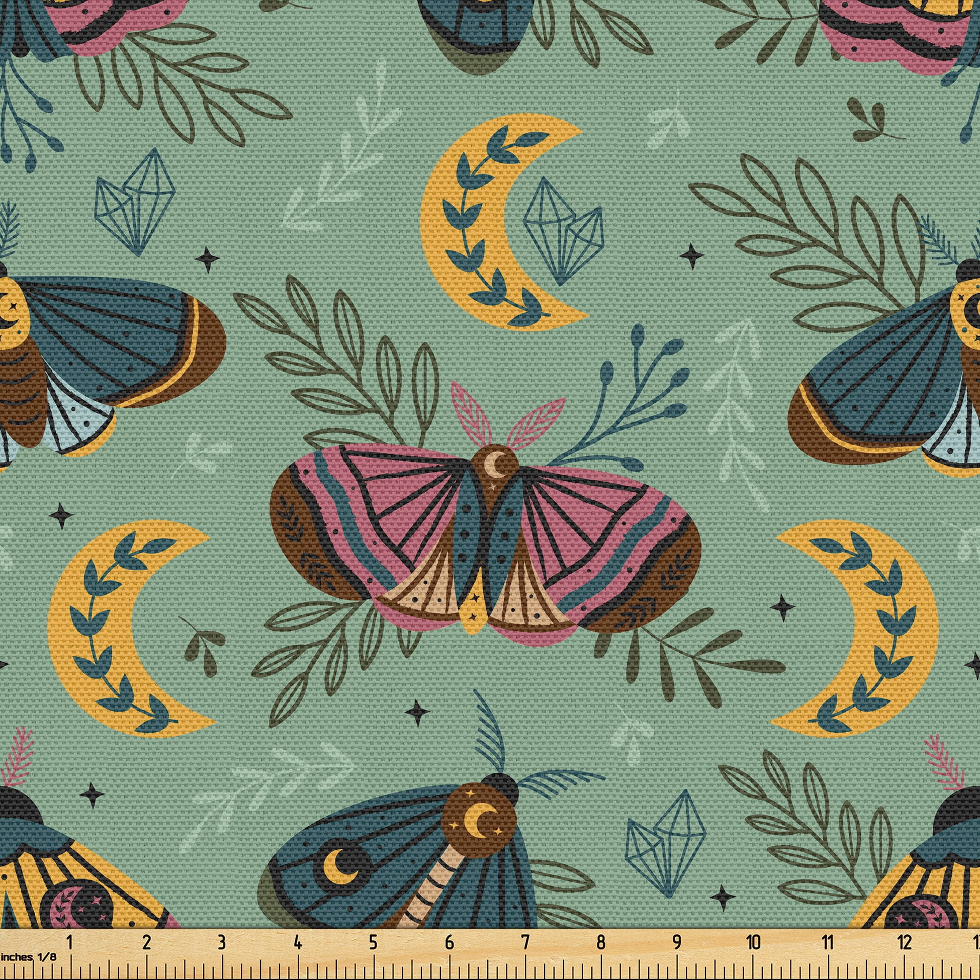 Ambesonne Moth Boho Fabric by the Yard Upholstery, Esoteric Jungle ...