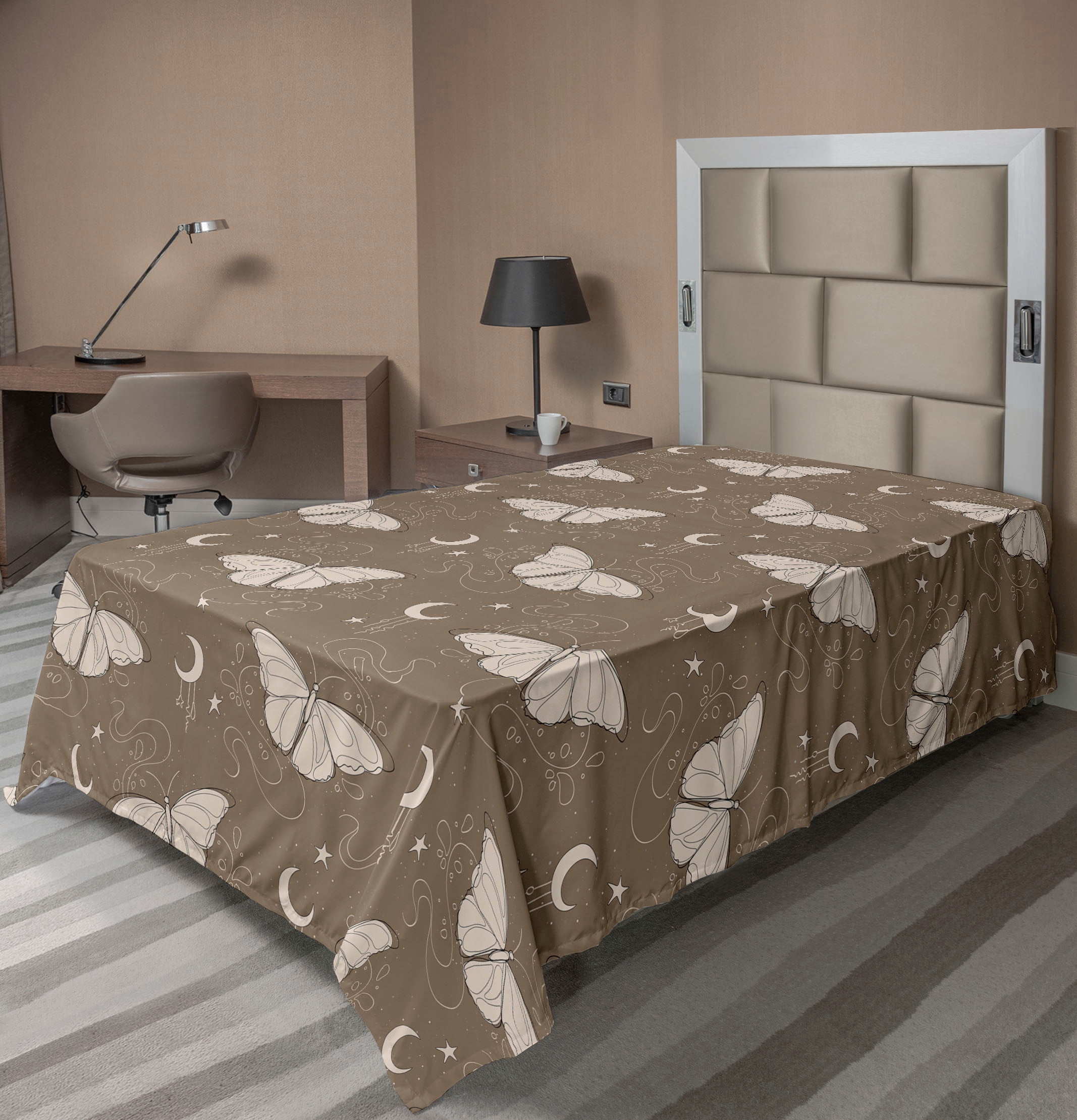 Ambesonne Moth Boho Flat Bedding Sheet Soft Top Sheet, Neutral Wingy ...