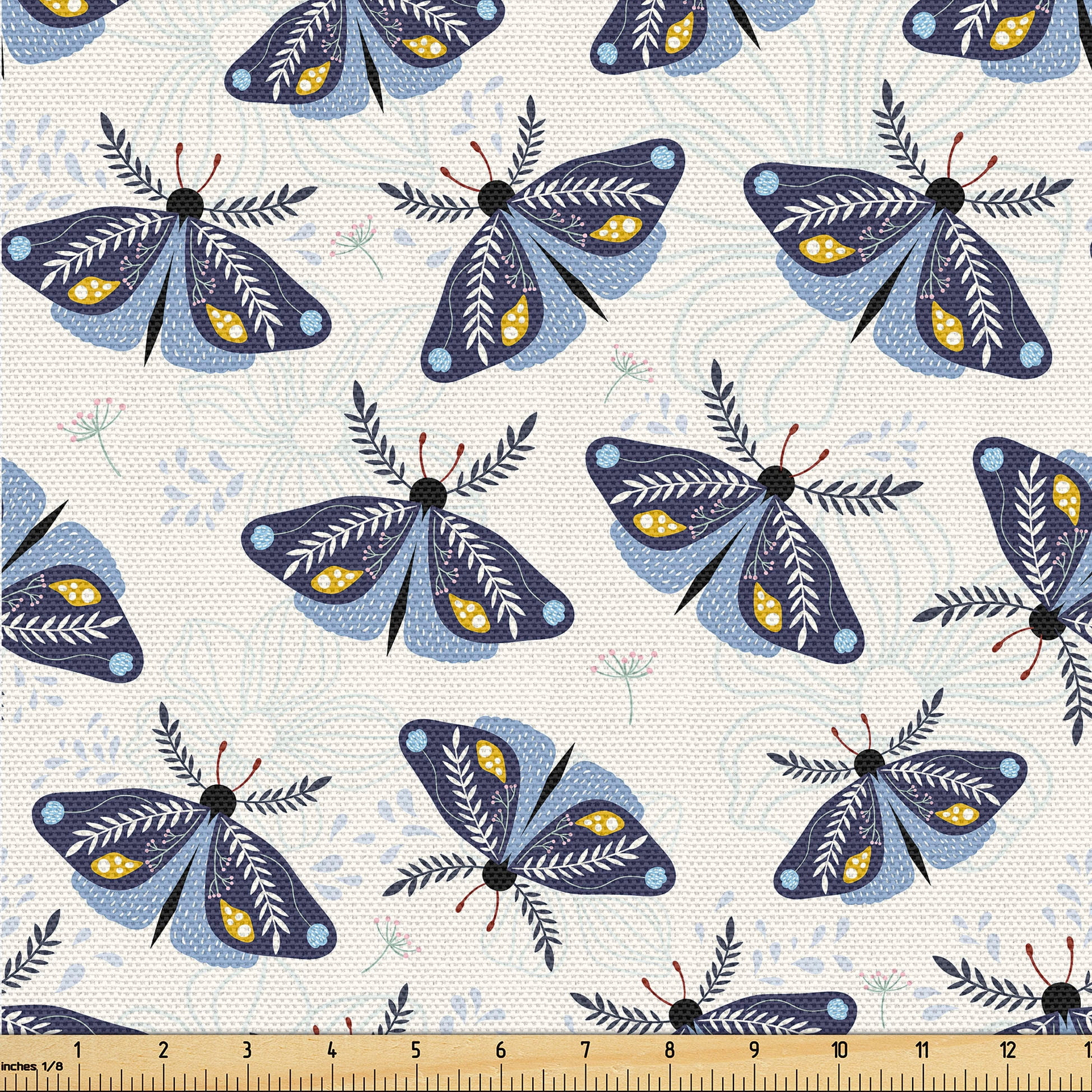 Ambesonne Moth Drawing Fabric by the Yard Upholstery, Jungle Animal ...