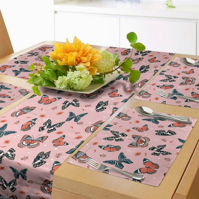 Ambesonne Moth Table Runner & Placemats, Flying Butterflies Design Art ...
