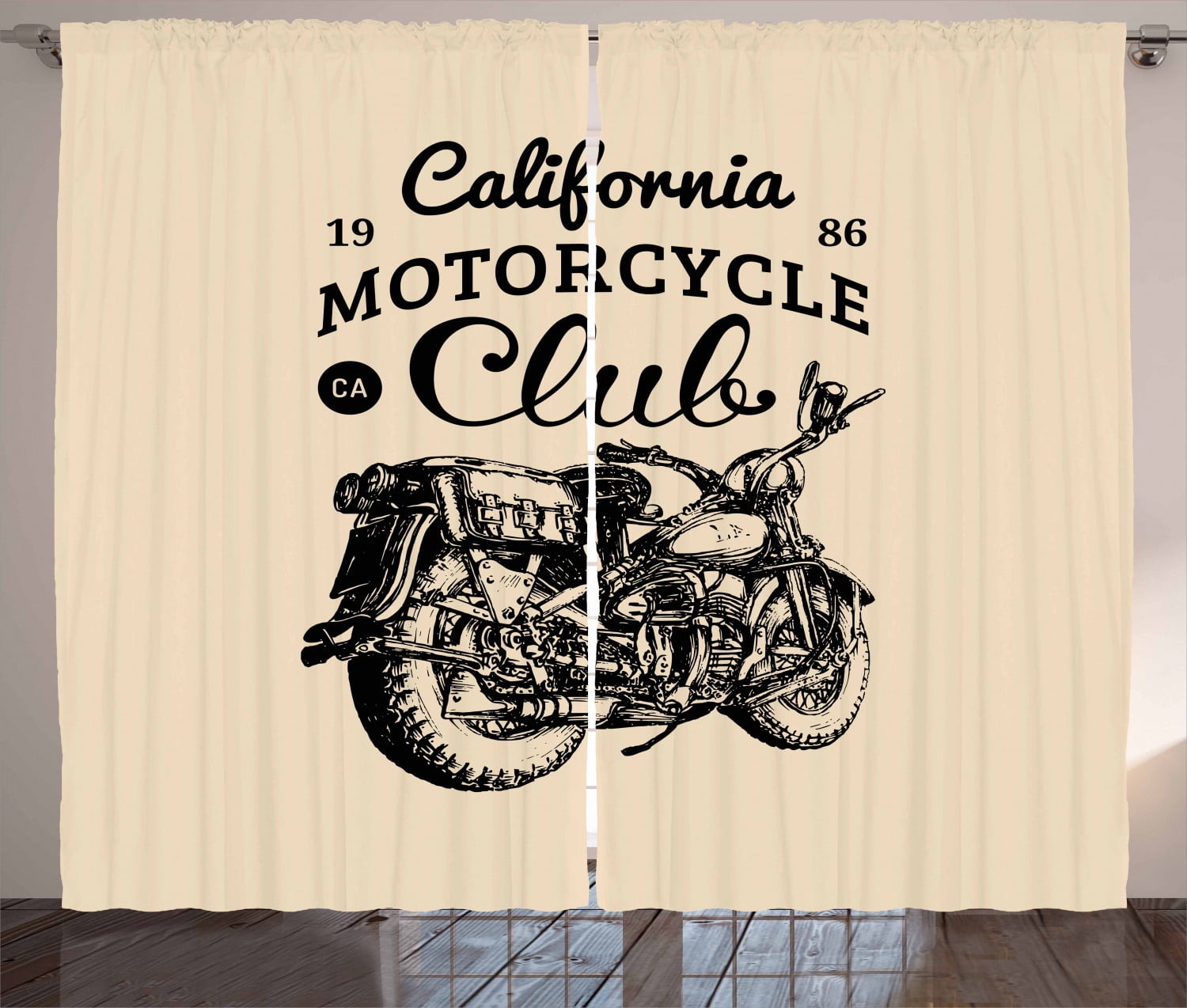 Ambesonne Motorcycle Curtains 2 Panel Set, Vintage Chopper Bike, 108" x ...