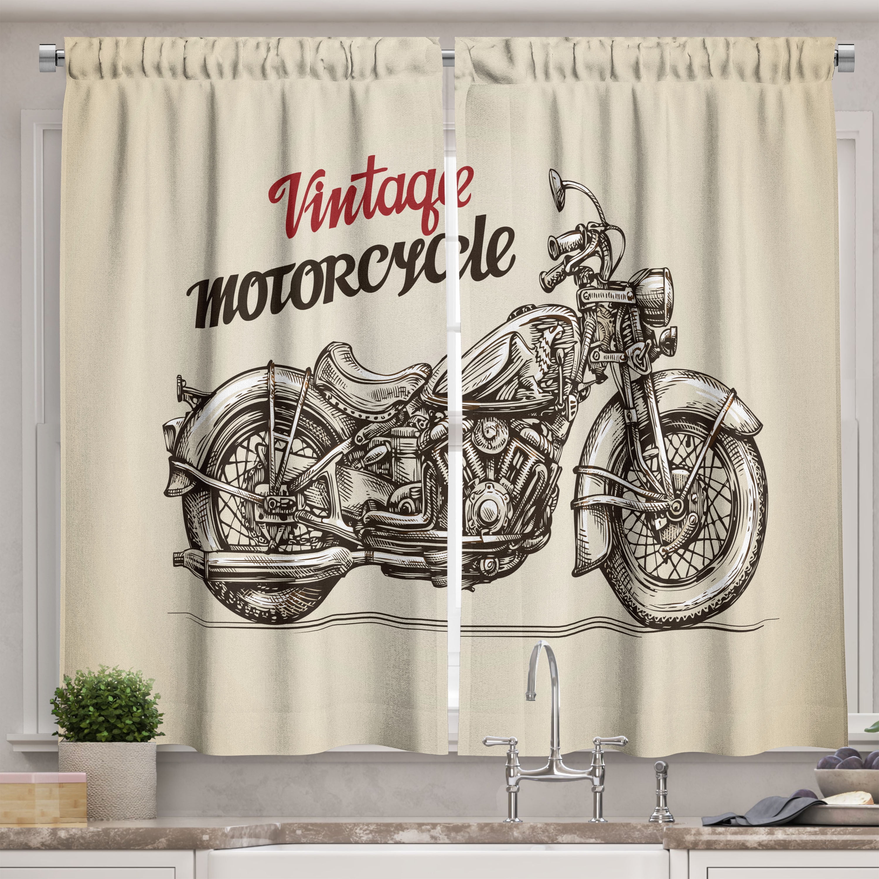 Ambesonne Motorcycle Kitchen Curtains, Chopper Style Bike, 55"x39 ...
