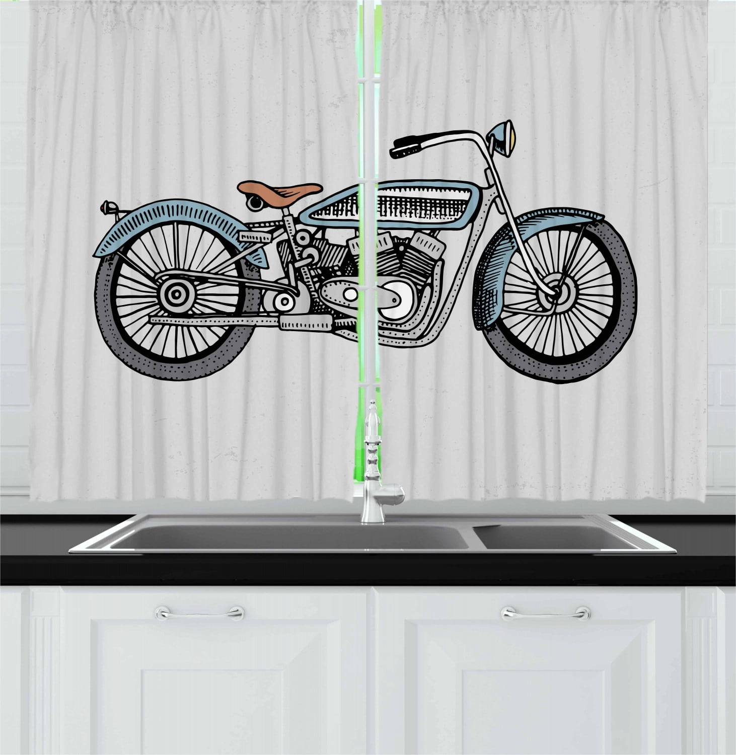 Ambesonne Motorcycle Kitchen Curtains, Off Road Bike Race, 55"x39 ...