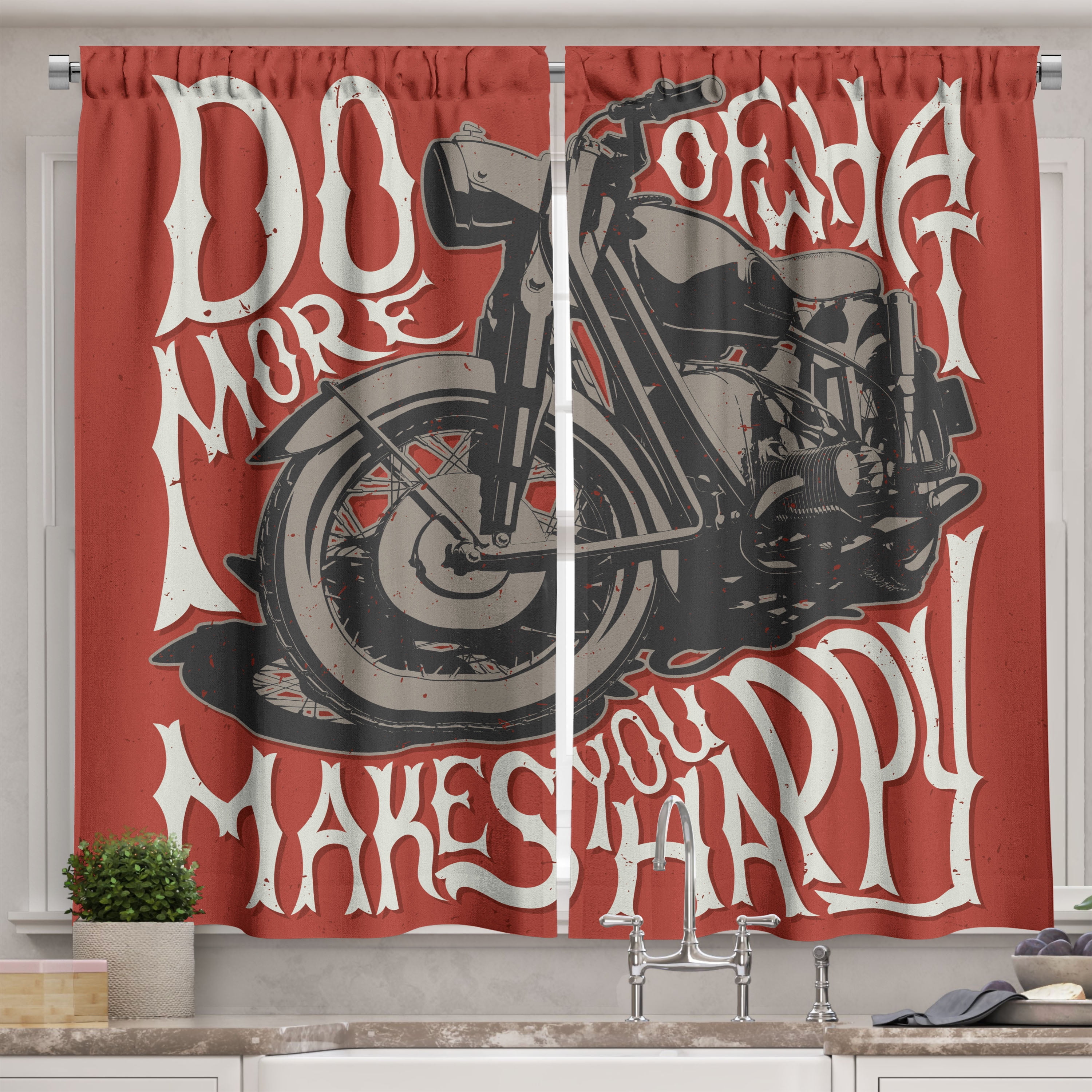 Ambesonne Motorcycle Kitchen Curtains, Uplifting Words, 55"x45", Red ...