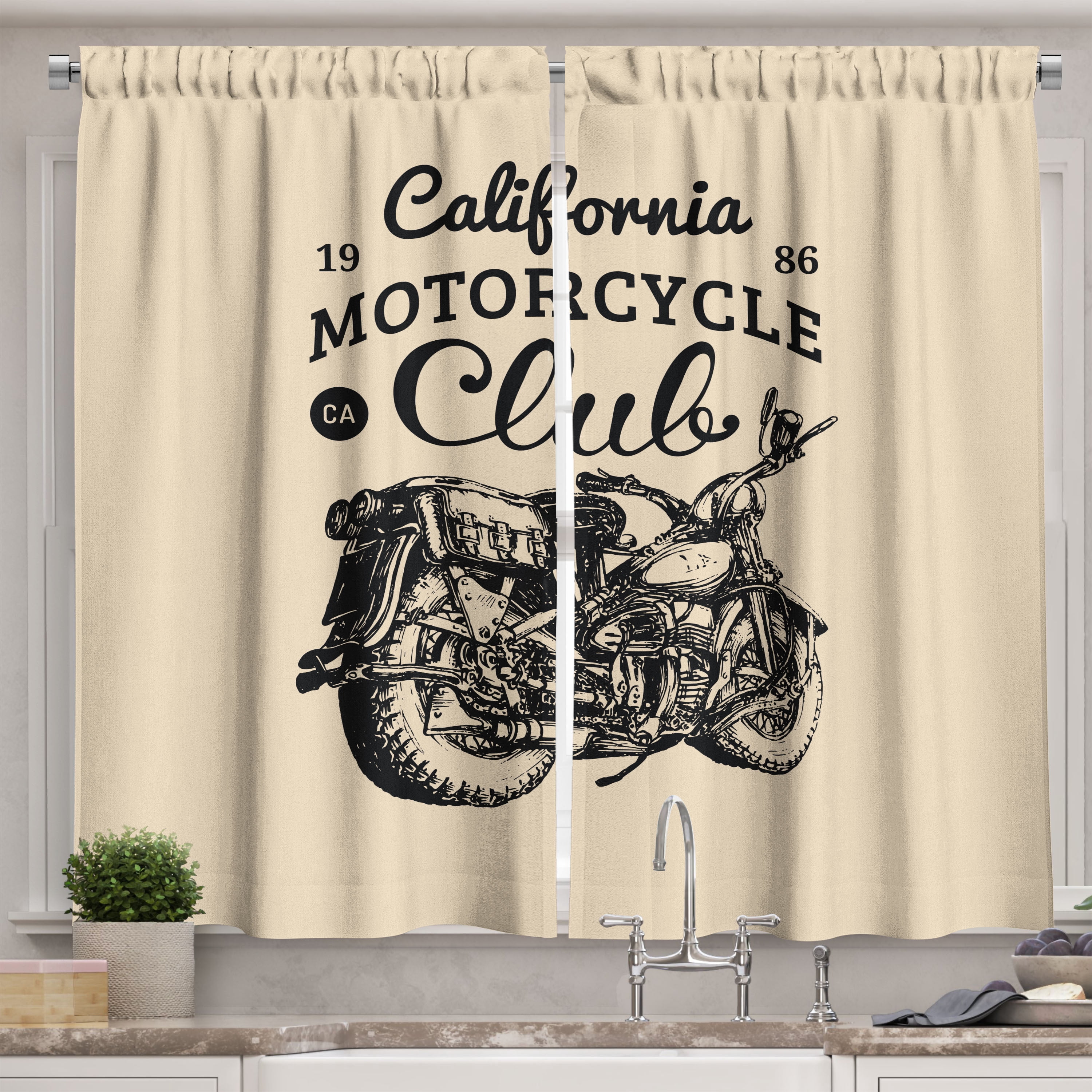 Ambesonne Motorcycle Kitchen Curtains, Vintage Chopper Bike, 55"x39 ...