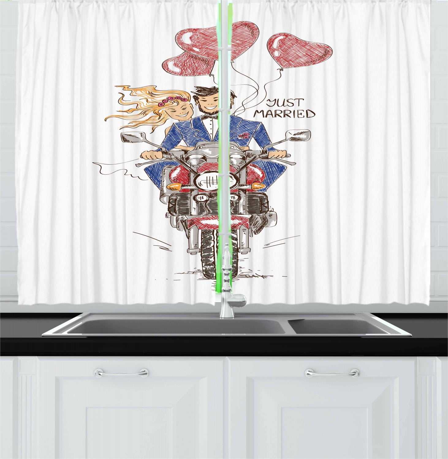 Ambesonne Motorcycle Kitchen Curtains, Wedding on Bike, 55"x39 ...