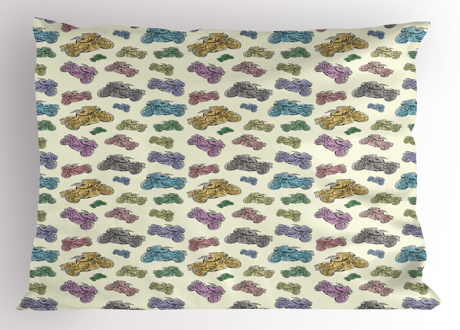 Ambesonne Motorcycle Pillow Sham, Pastel Sketch Art, 36" X 20 ...