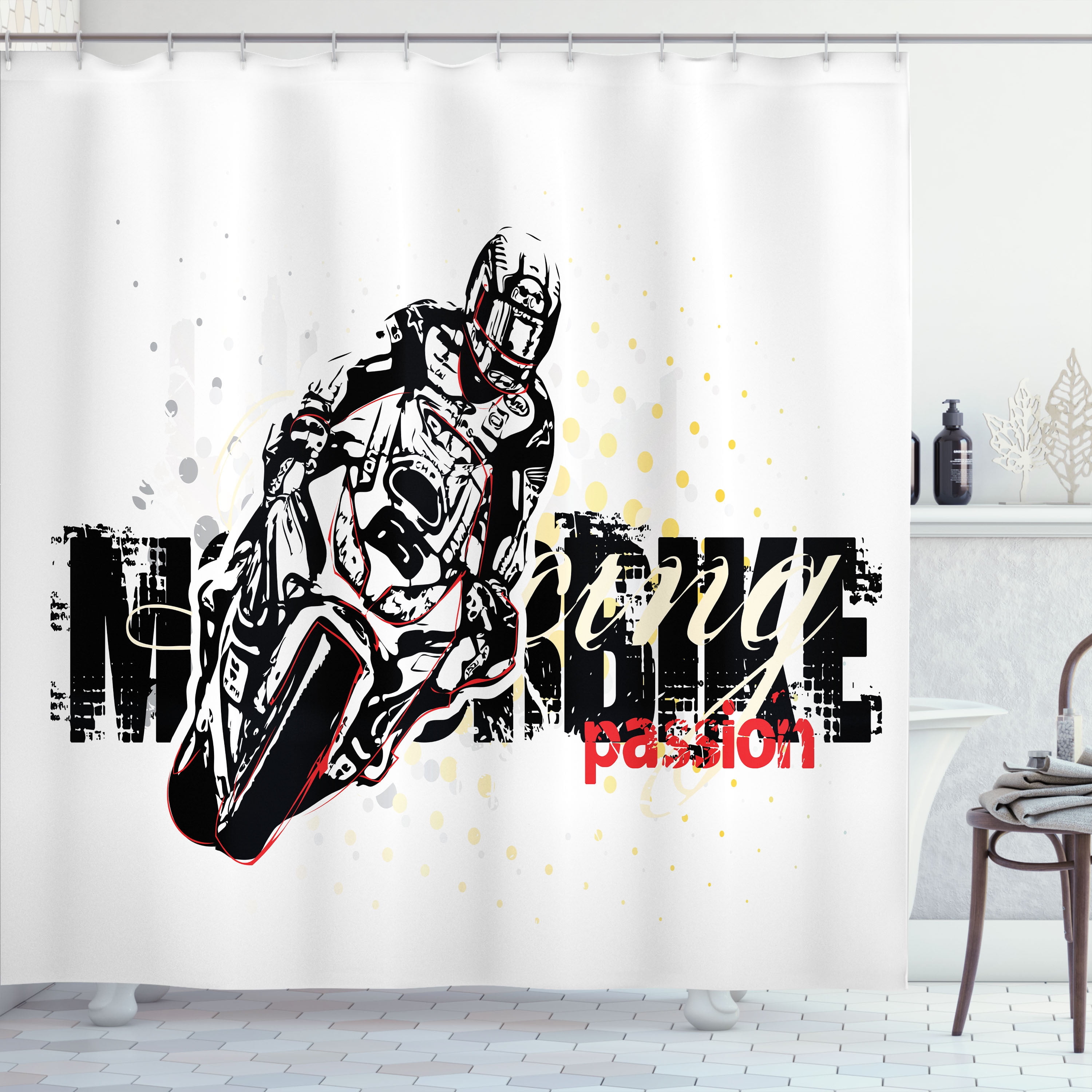 Ambesonne Motorcycle Shower Curtain, Grungy Race Passion, 69"Wx70"L ...