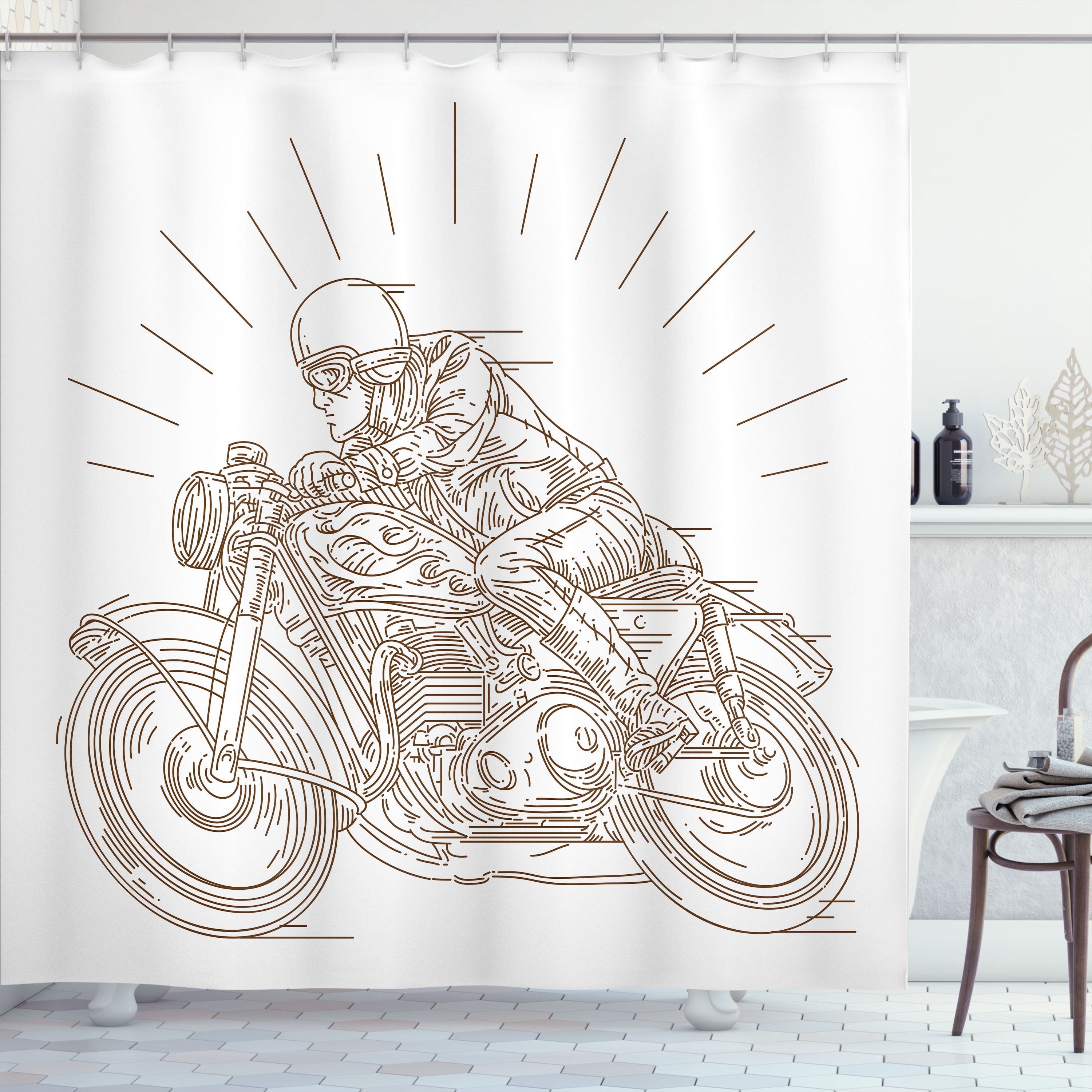 Ambesonne Motorcycle Shower Curtain, Outline Design Racer, 69"Wx70"L ...