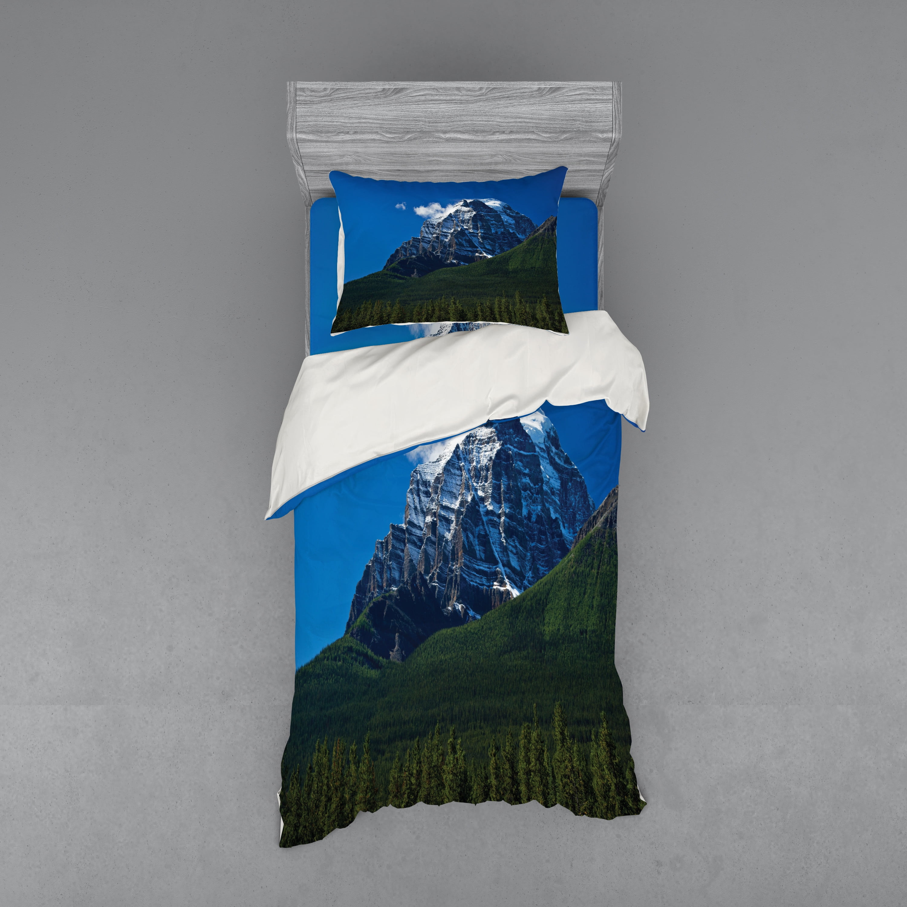 Ambesonne Mountain Bedding Set 3 Pcs, Snowy Peaks Trees Park, Twin XL ...