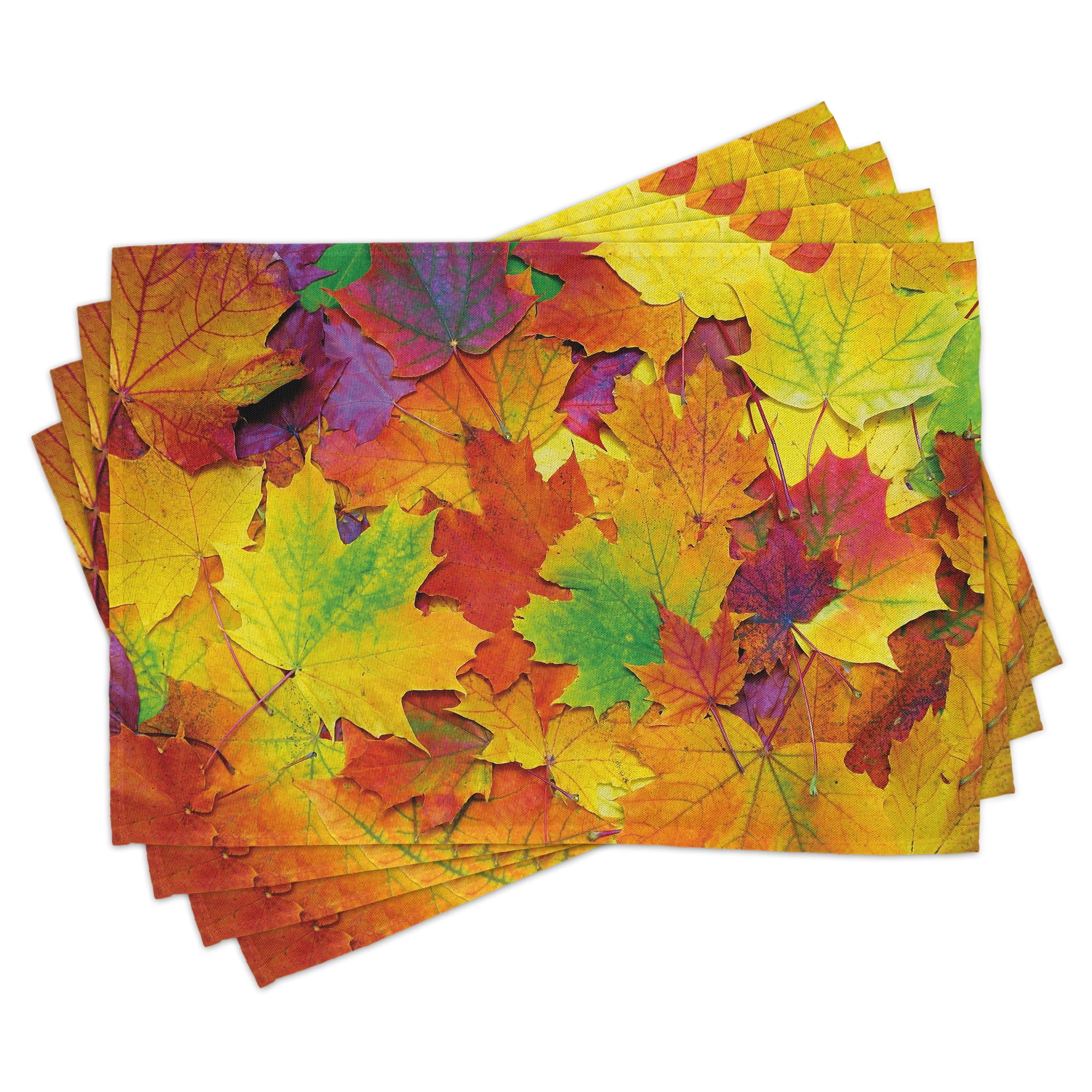 Ambesonne Mountain Place Mats Set of 4, Colorful Maple Leaf Photo ...