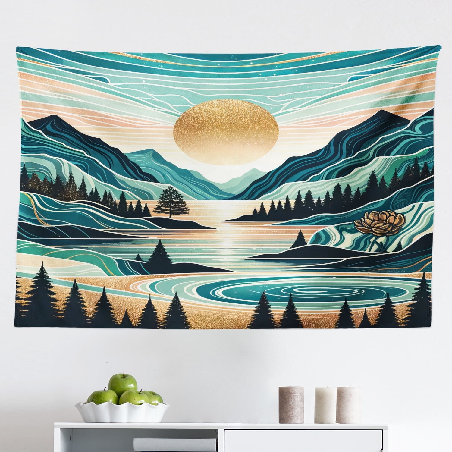 Ambesonne Mountain Wall Hanging Tapestry, Modern Boho Scene Valley, 45 ...