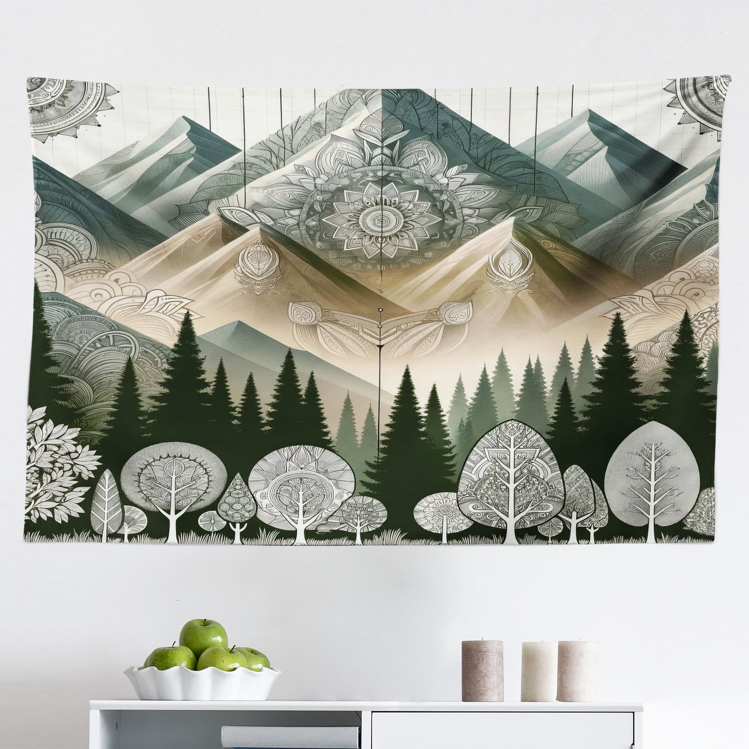 Ambesonne Mountain Wall Hanging Tapestry, Oriental Mandala Mounts, 45 ...