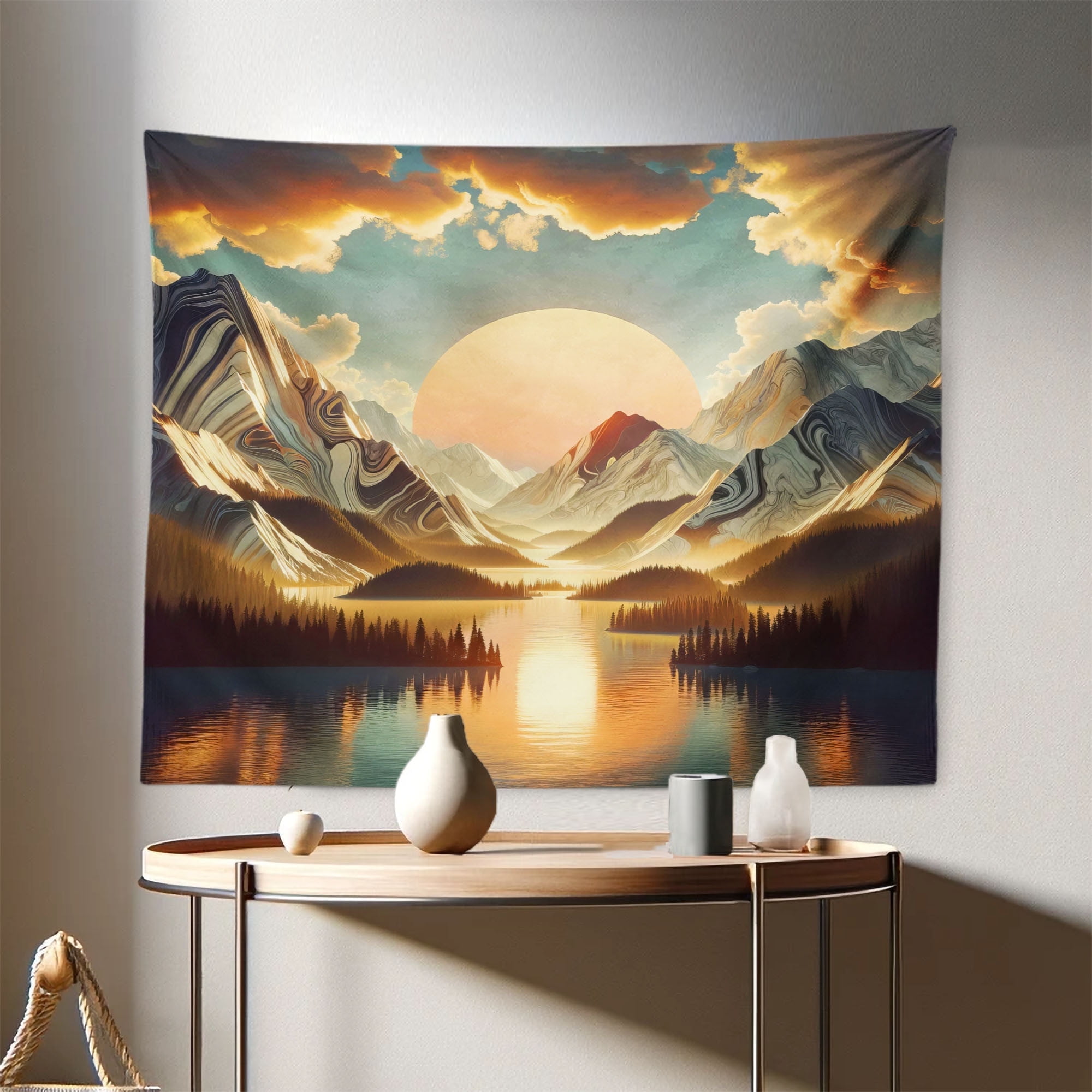 Ambesonne Mountain Wall Hanging Tapestry, Sunrise Scenario Meadows, 28 ...