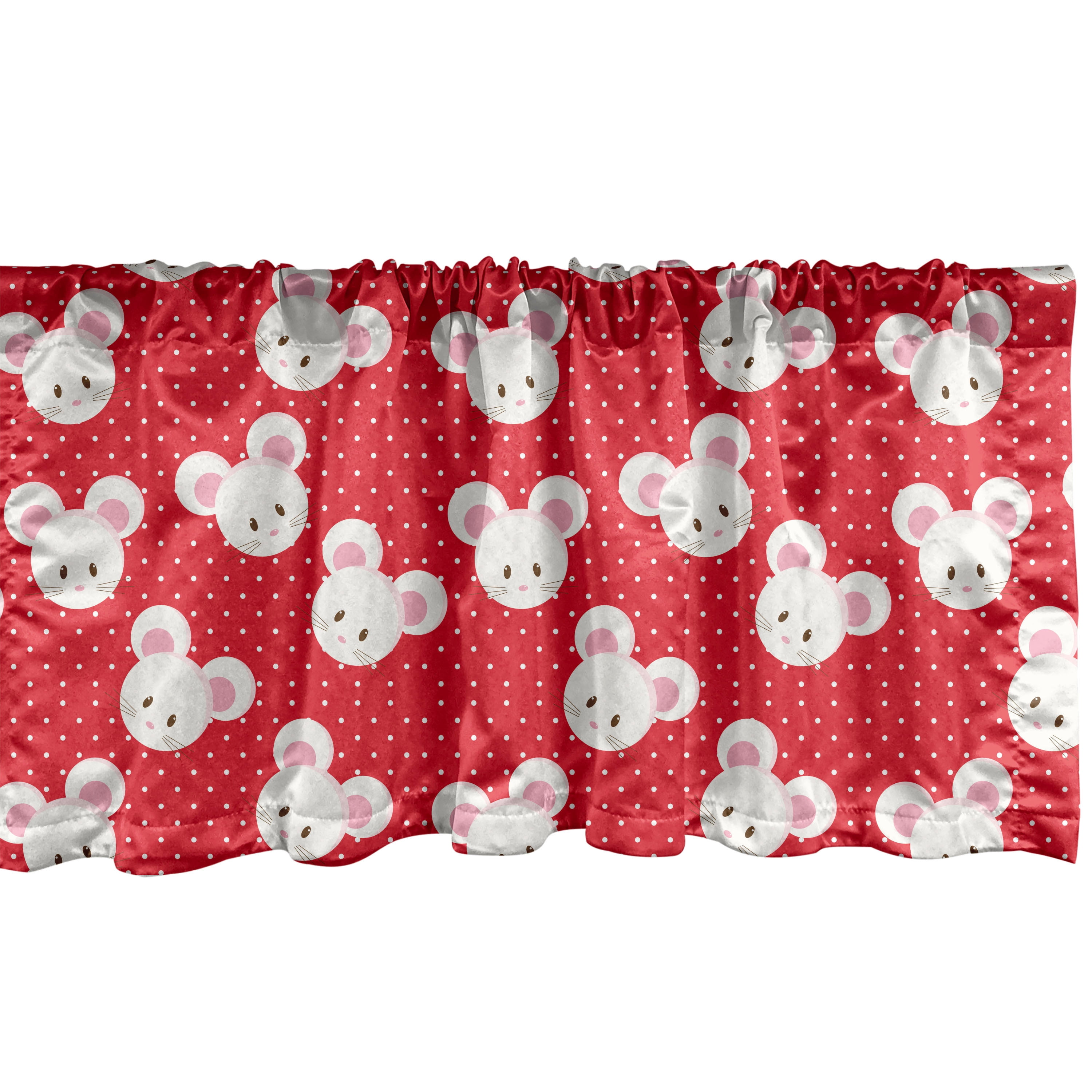 Ambesonne Mouse Window Valance, Animal on Warm Polka Dots, 42" x 18 ...