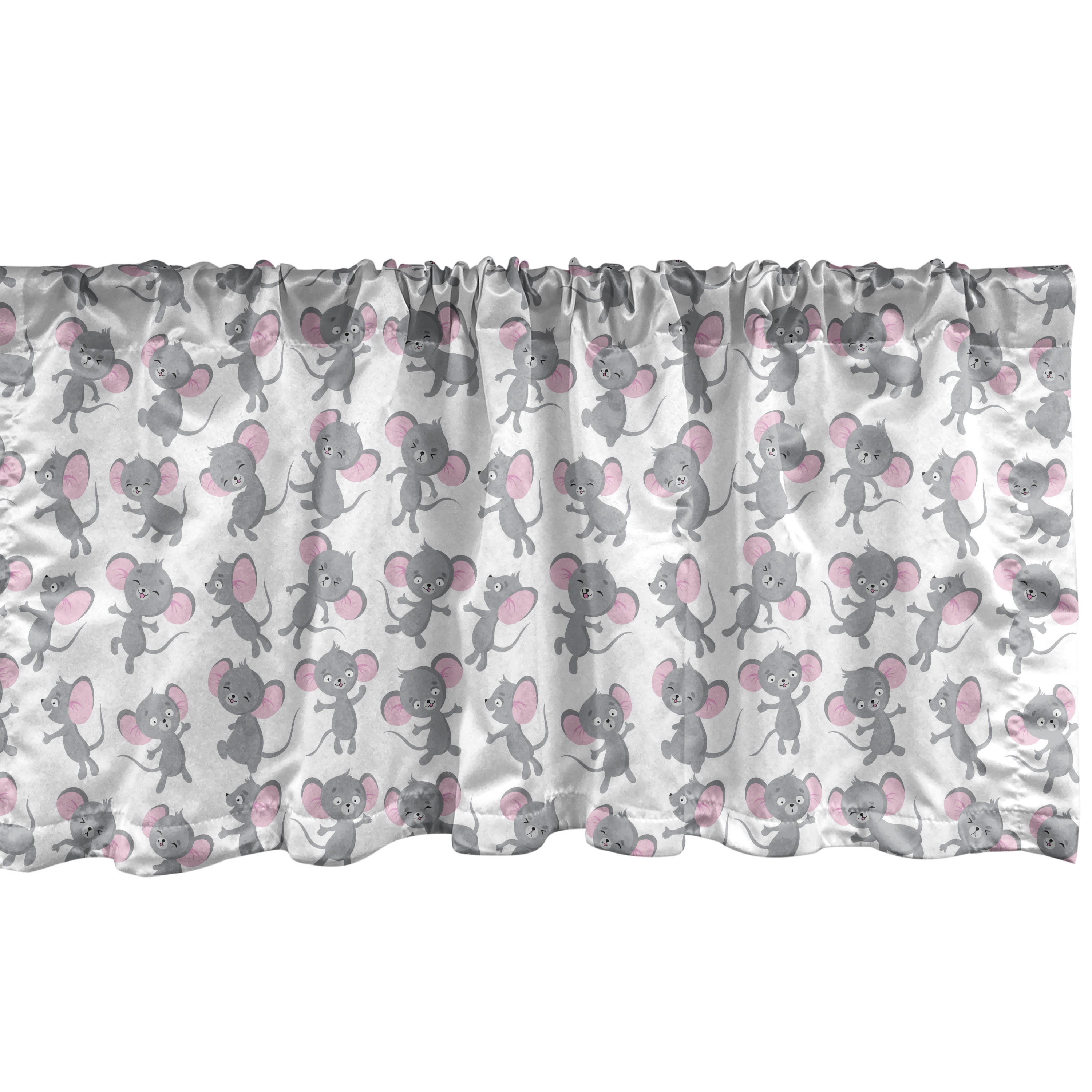 Ambesonne Mouse Window Valance, Cartoon Happy Mice Pattern, 54" X 18 ...