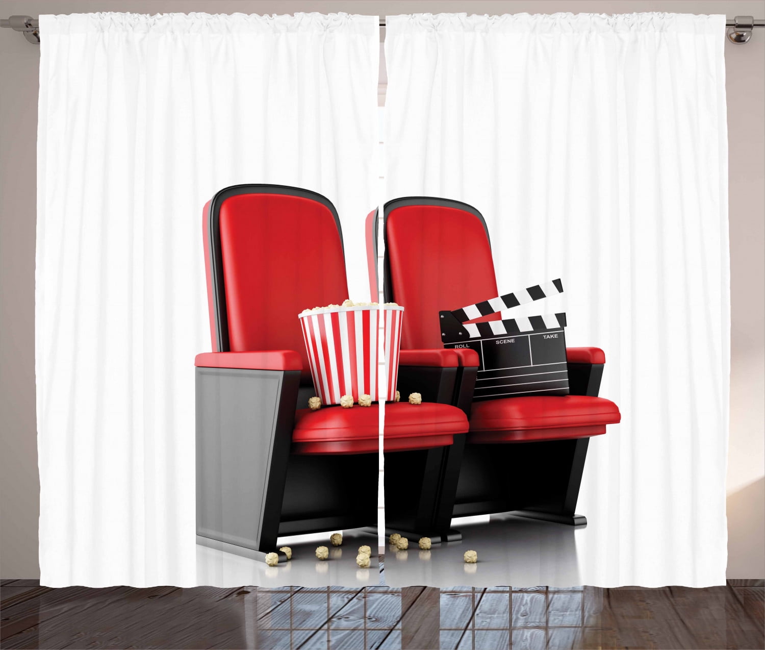 Ambesonne Movie Theater Curtains 2 Panel Set, 3D Theater Seats, 108" x ...