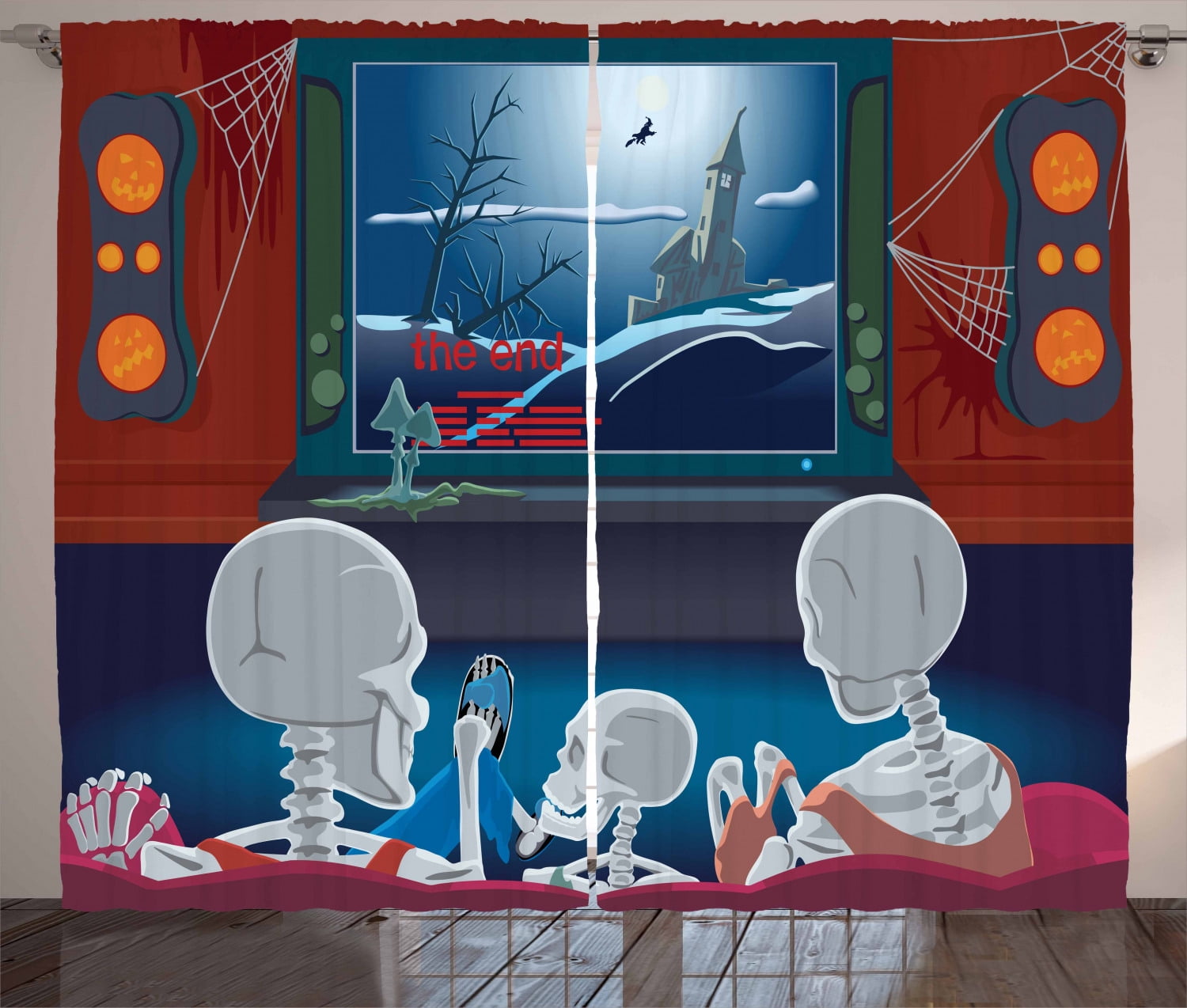 Ambesonne Movie Theater Curtains 2 Panel Set, Skeleton Family, 108" x ...