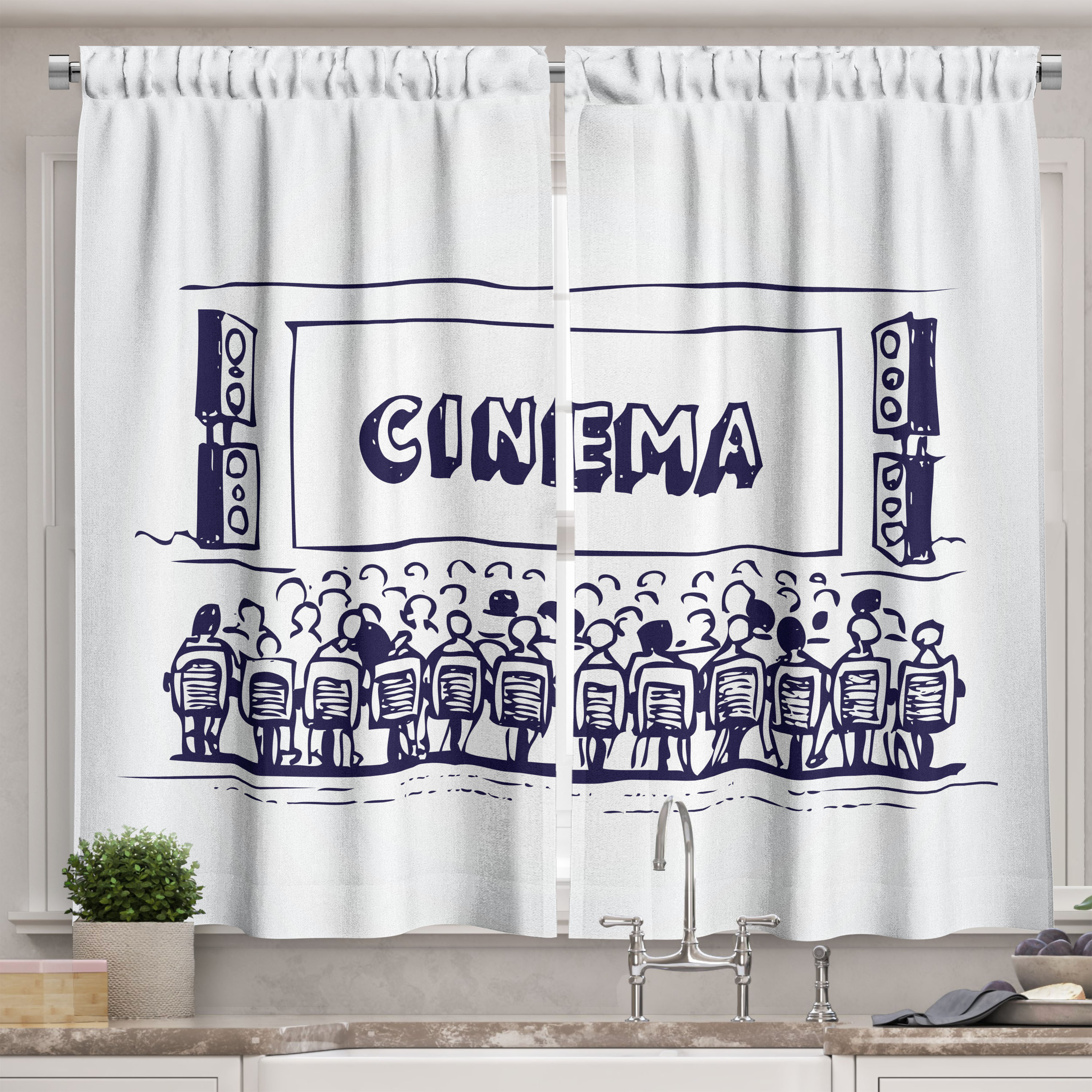 Ambesonne Movie Theater Kitchen Curtains, Audience Cinema, 55"x39 ...