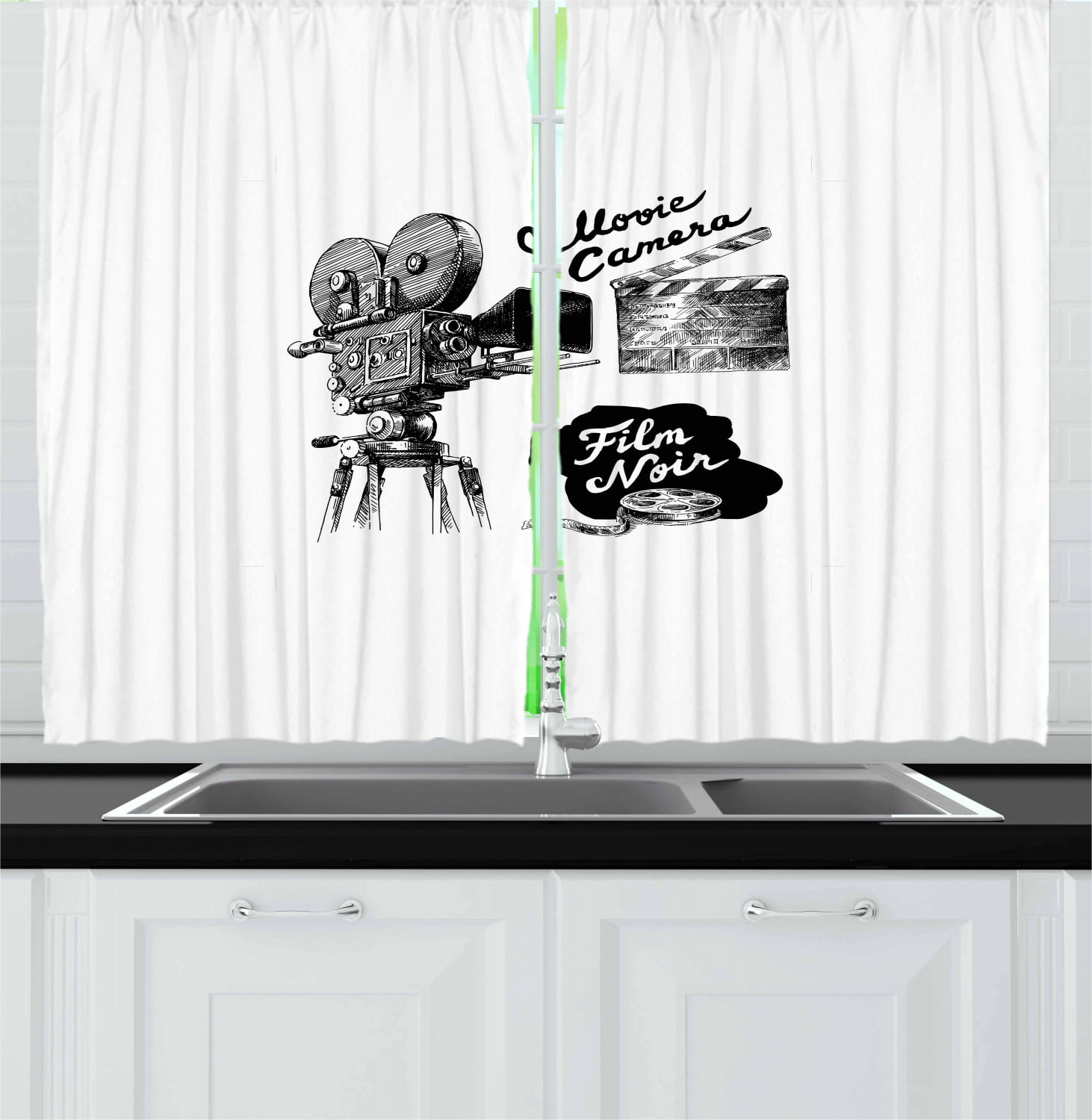 Ambesonne Movie Theater Kitchen Curtains, Camera Film Noir, 55"x39 ...