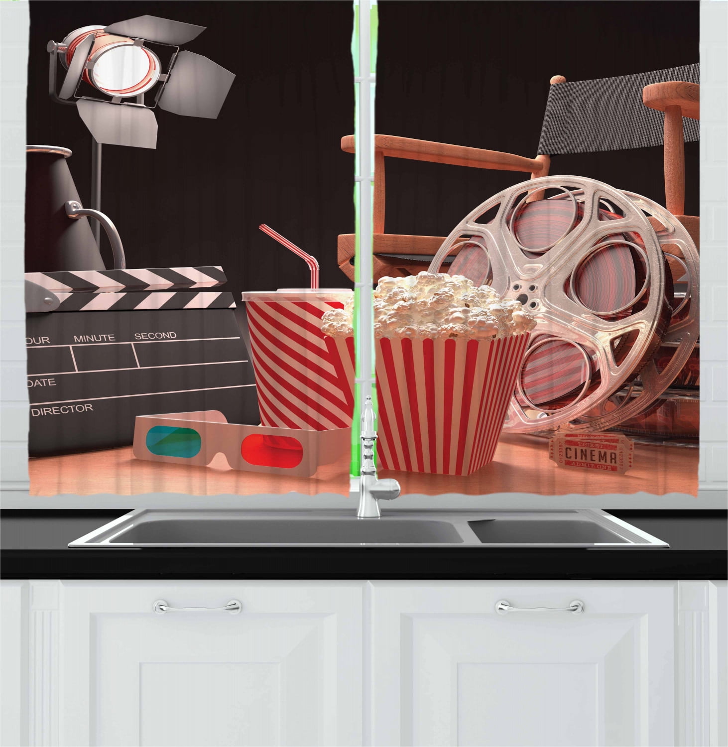 Ambesonne Movie Theater Kitchen Curtains, Film Industry, 55"x39 ...